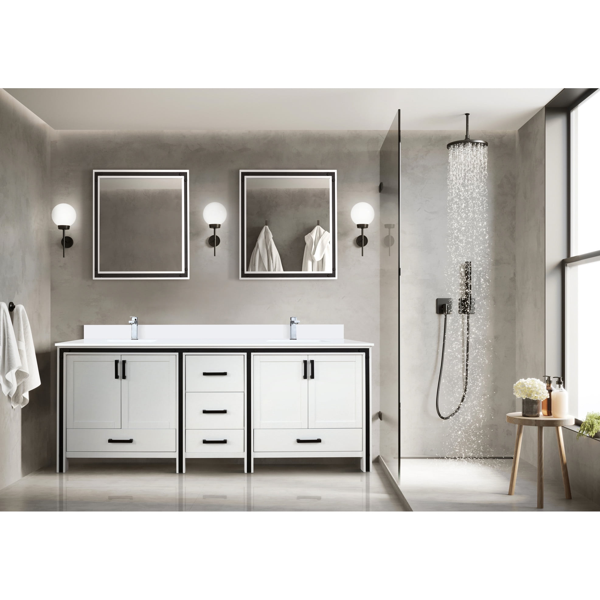 80 In. White Double Bath Counter With Quartz And Mirrors - Soft Close ...