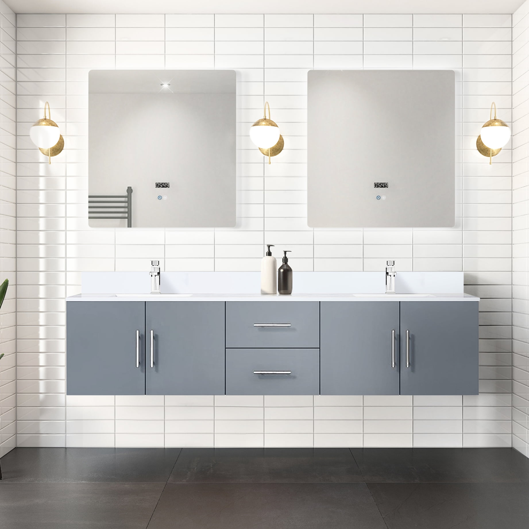 80 In. X 22 Dark Grey Bath Vanity With Quartz Top, Faucet, And Ample ...