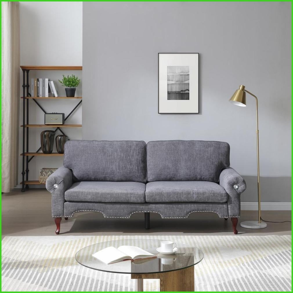 80-Inch 3-Seat Modern Linen Chesterfield Sofa with Tufted Back, Crystal ...