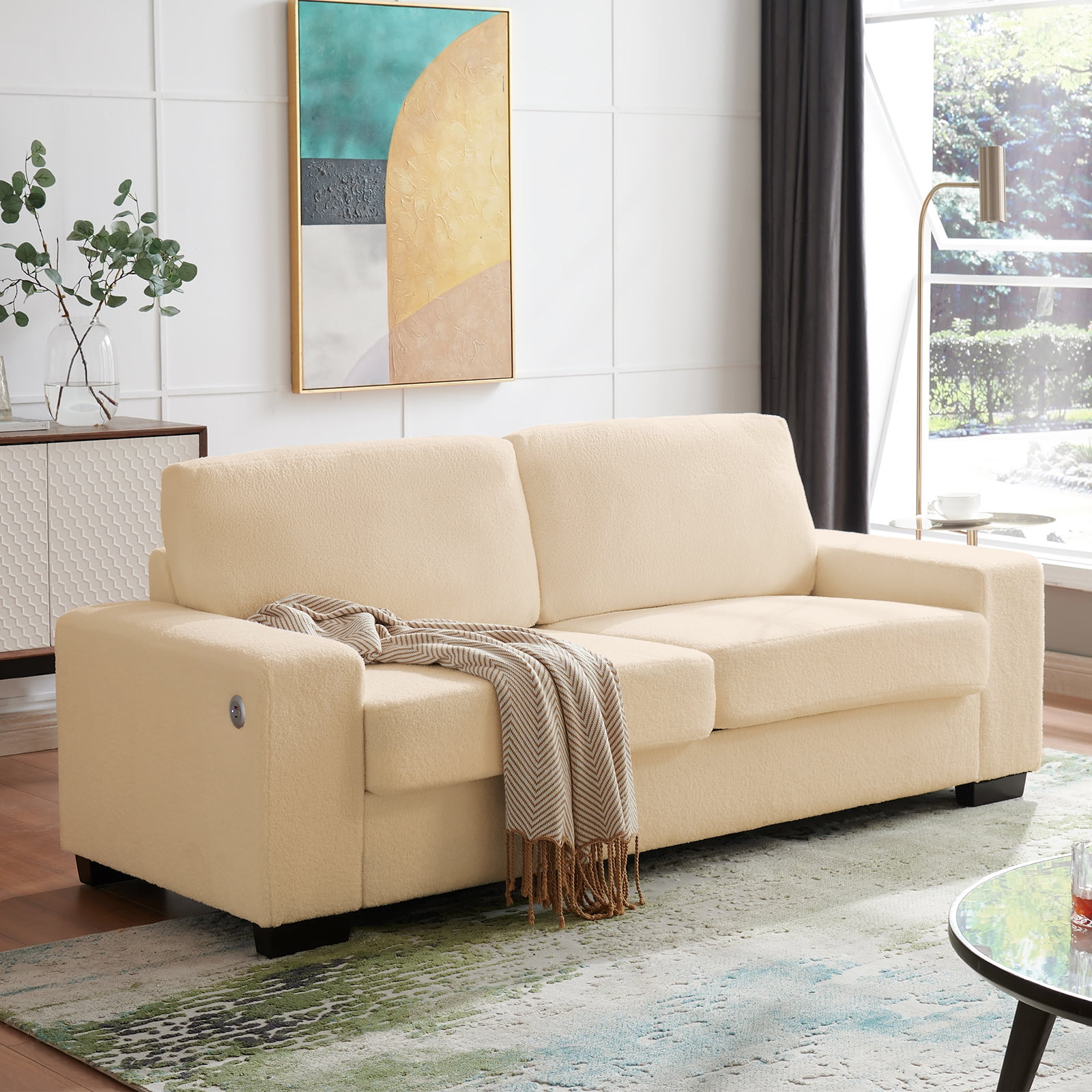 80 Inch Boucle Couch, 3 Seater Comfy Couch with USB Charging Ports ...