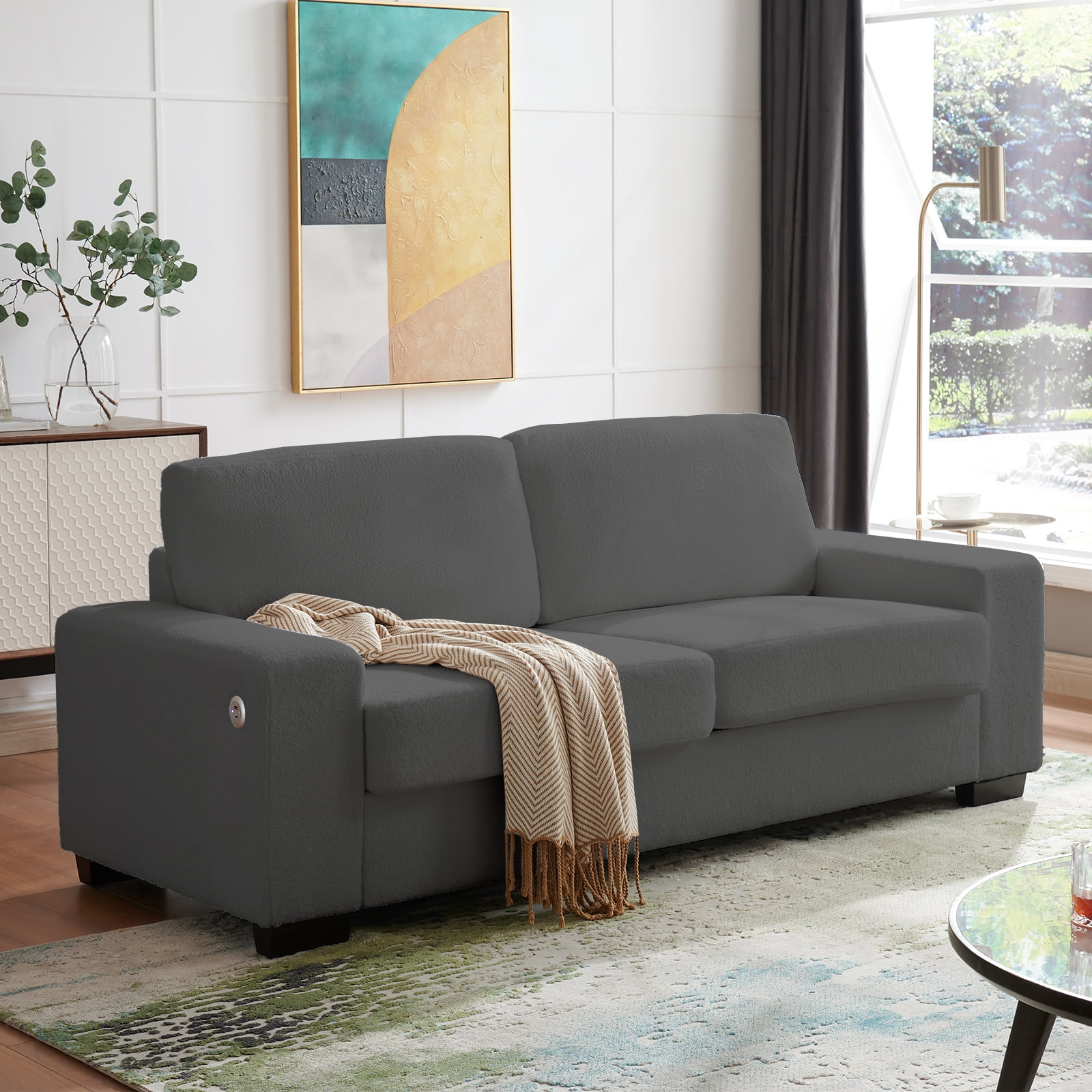80 Inch Boucle Couch, 3 Seater Comfy Couch with USB Charging Ports ...