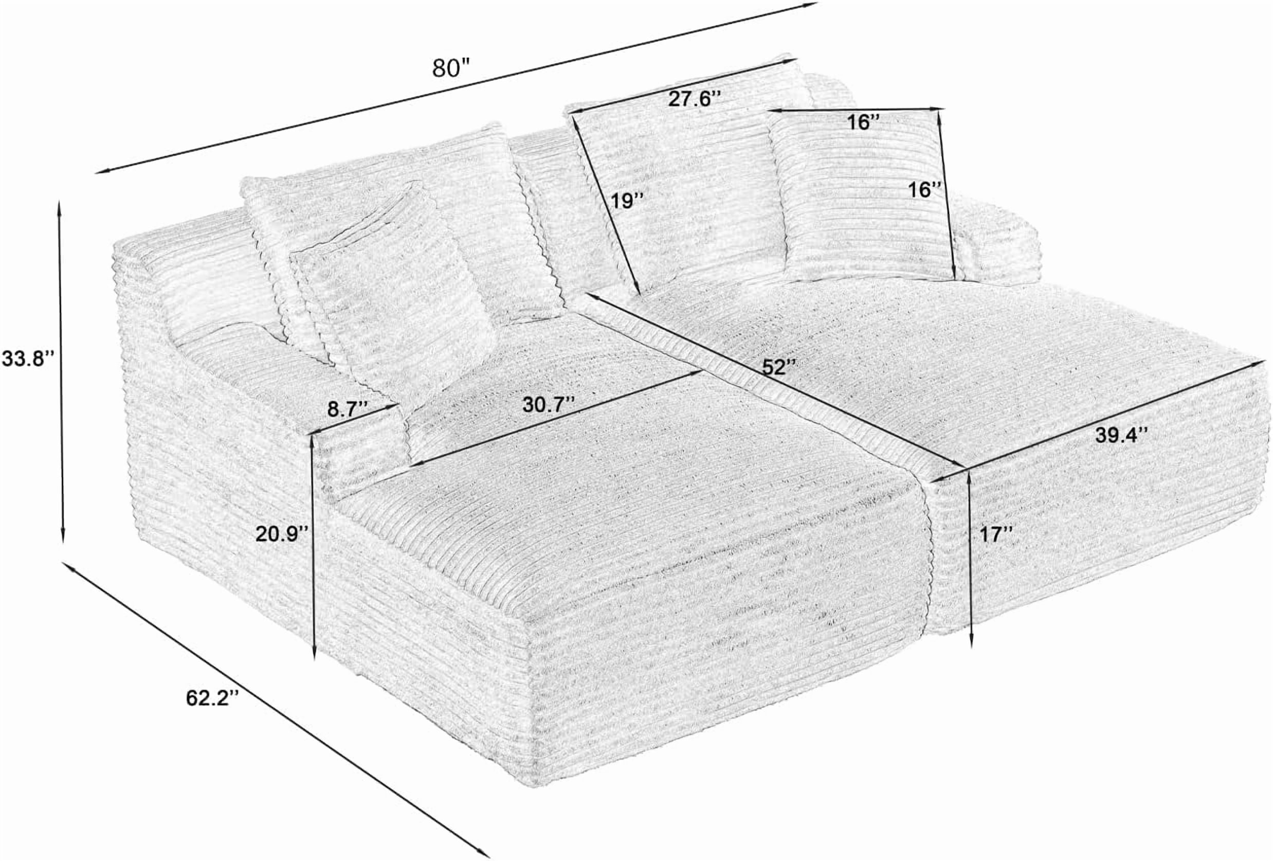 80 Inch Double Chaise Lounge Chair Indoor, Oversized Sectional Corduroy ...