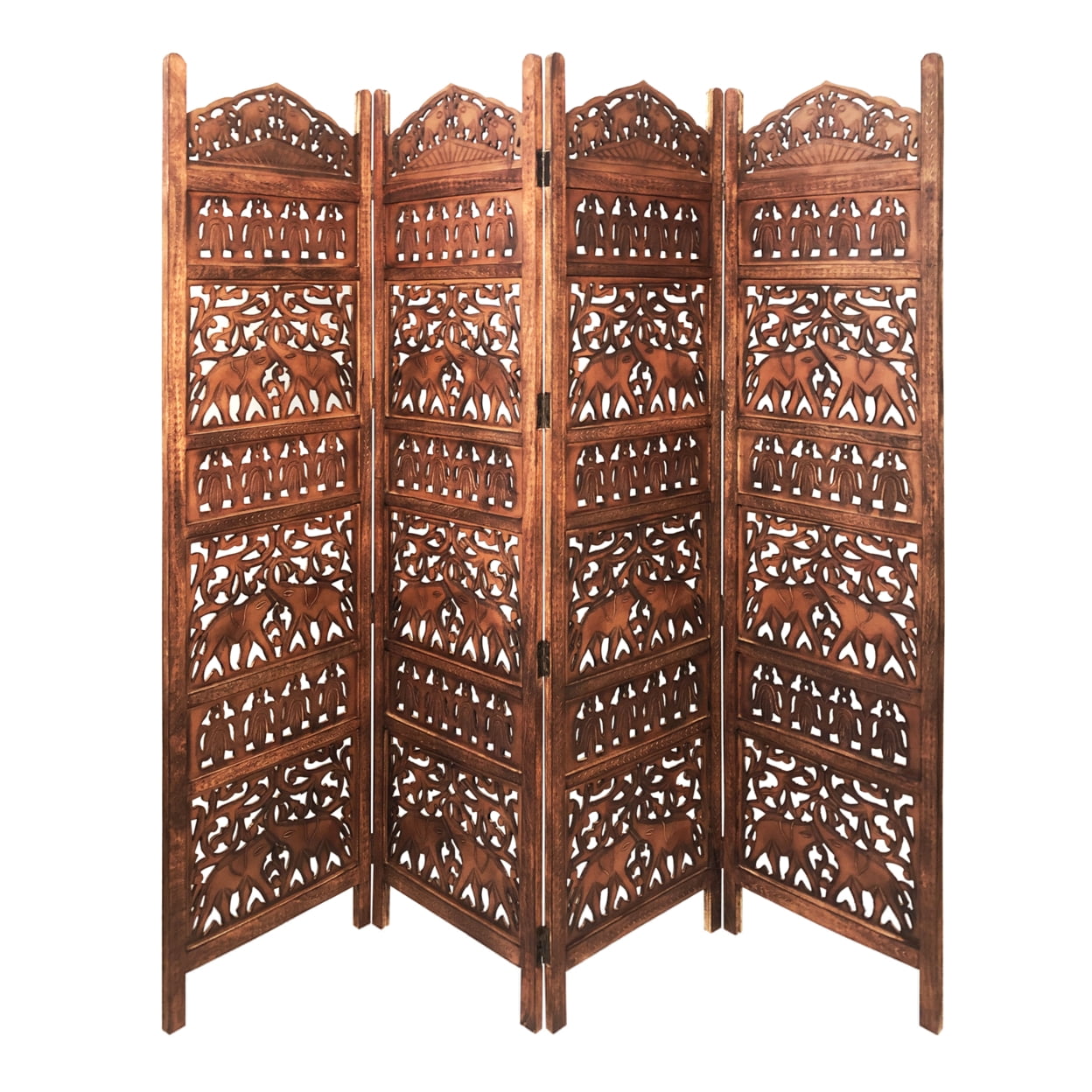 80 Inch Home Folding Privacy 4 Panel Handcrafted Carved Wood Room ...