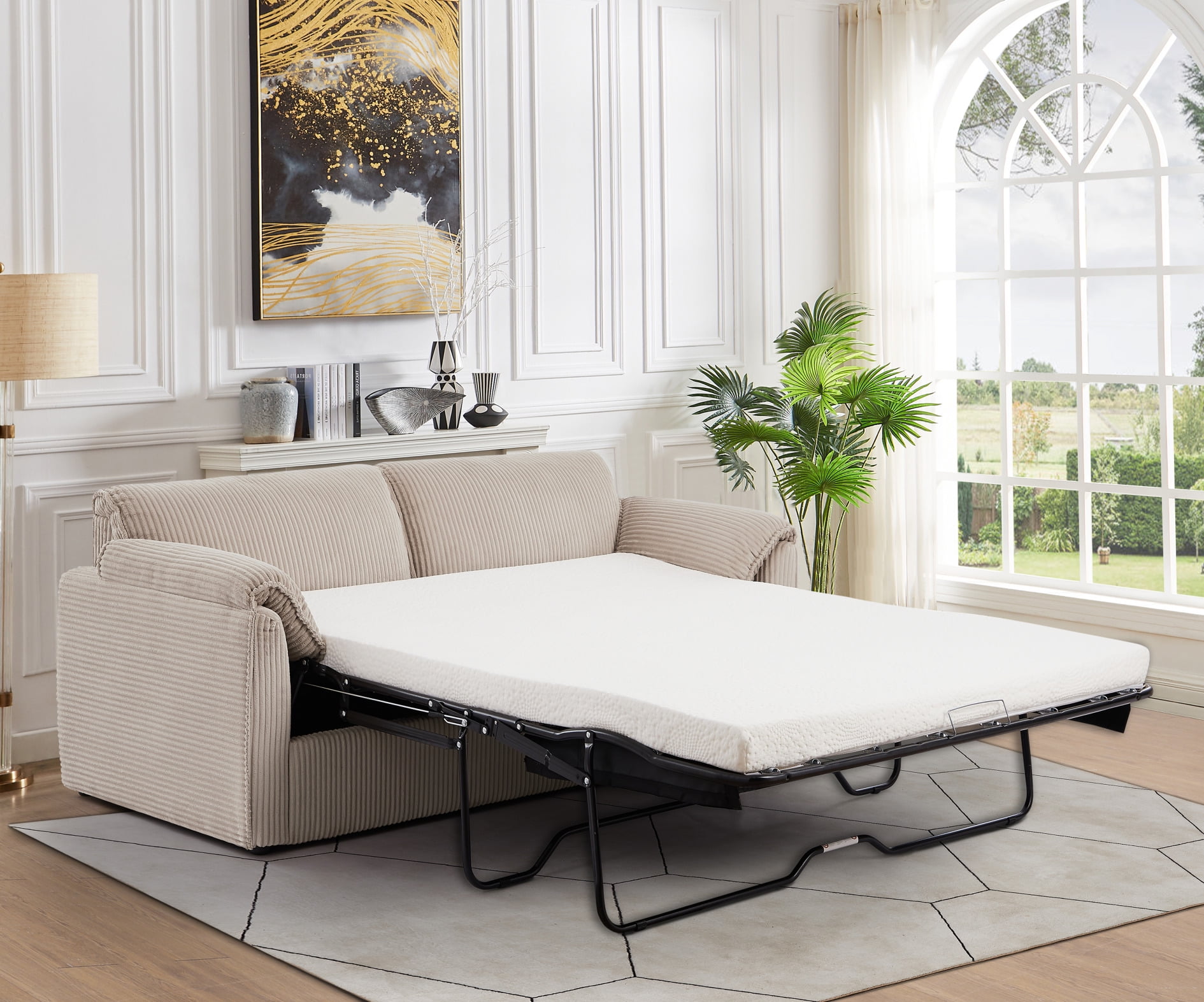 80 Inch Large Loveseat Sofa Pullout Bed, Corduroy Sleeper Sofa Bed with ...