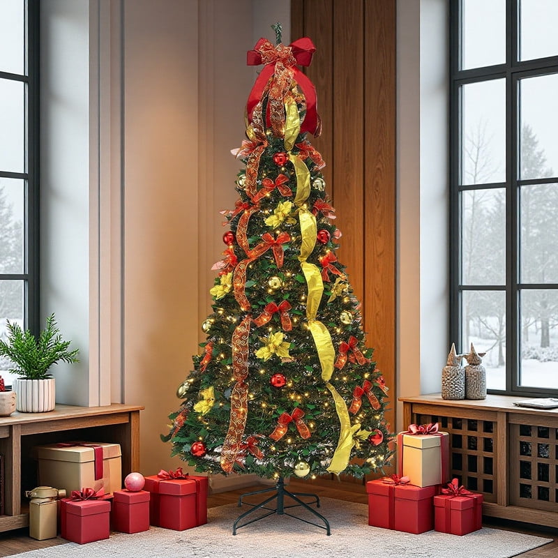 80-Inch Pop-Up Christmas Tree with Remote, 6.5ft Pre-Lit & Pre ...