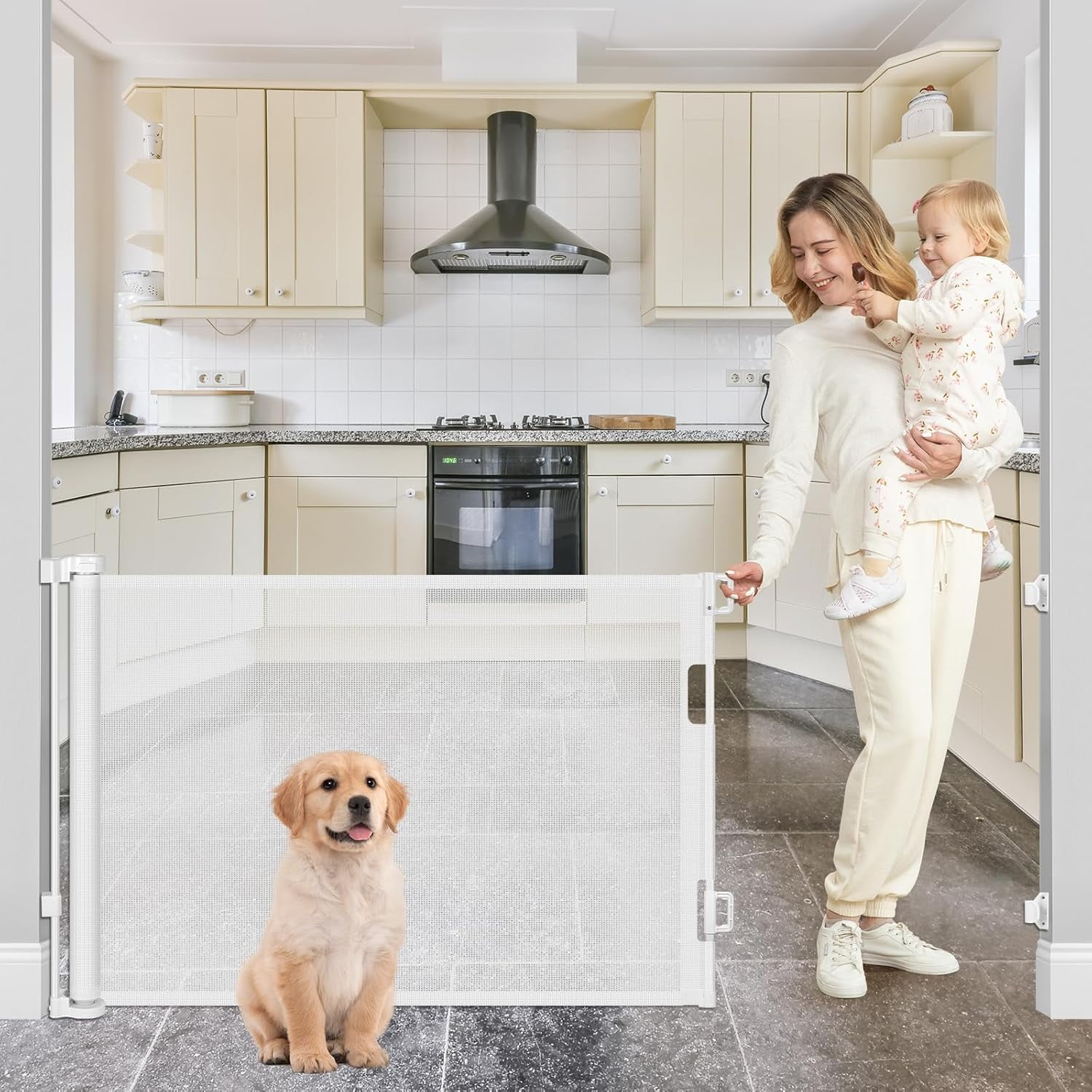 80 Inch Retractable Dog Gate for Doorways Retractable Mesh Baby Gate ...