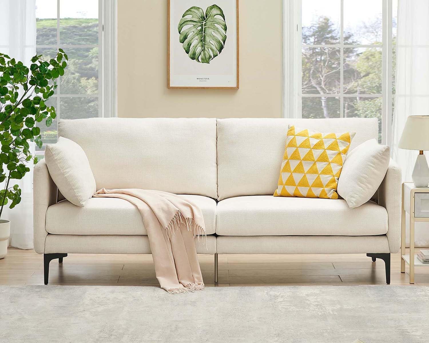 80 Inch Sofa, Comfy Couch, Modern Sofa, 3 Seater Sofa with Linen Fabric ...
