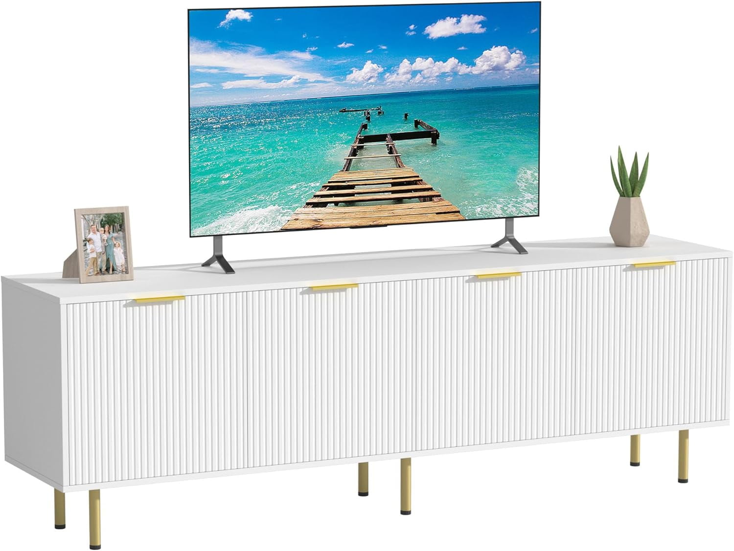 80 Inch TV Stand, Entertainment Center with Storage, Mid Century Modern ...