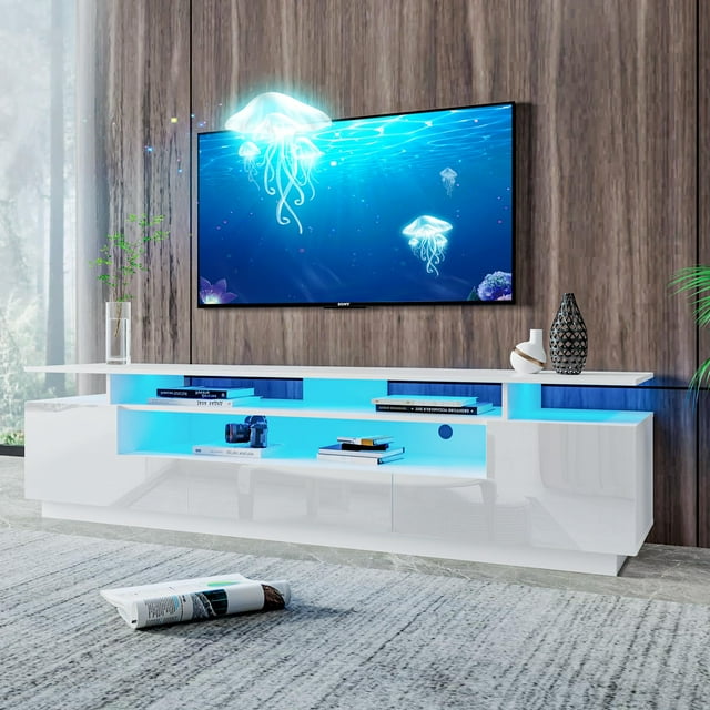 80 Inch TV Stand with LED Lights, Modern LED Entertainment Center with ...