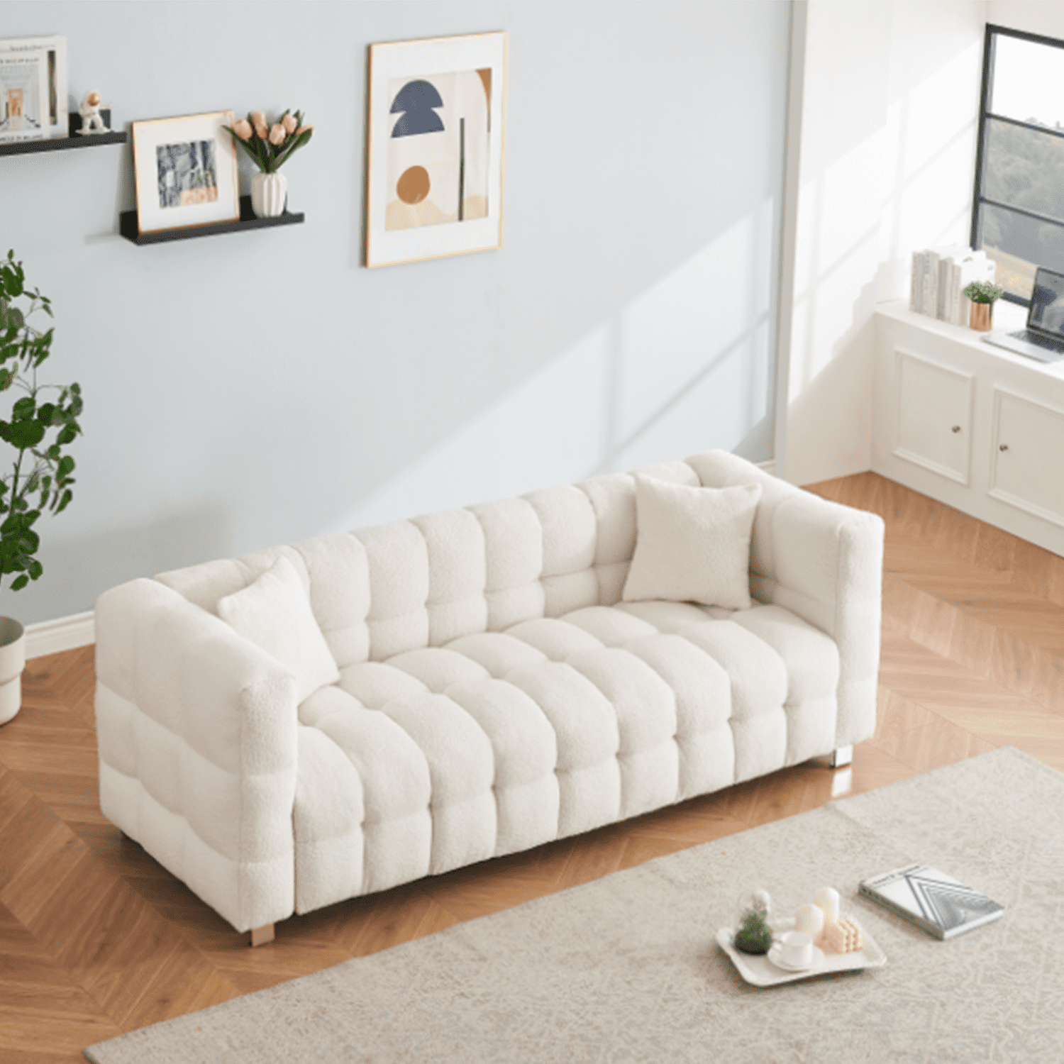 80 Inch Polyester Blend Sofa, Modern Tufted Upholstered Couch for ...