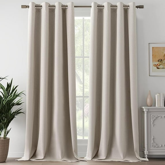 80 Inches Long Beige Full Blackout Linen Curtains for Bedroom, Heat ...