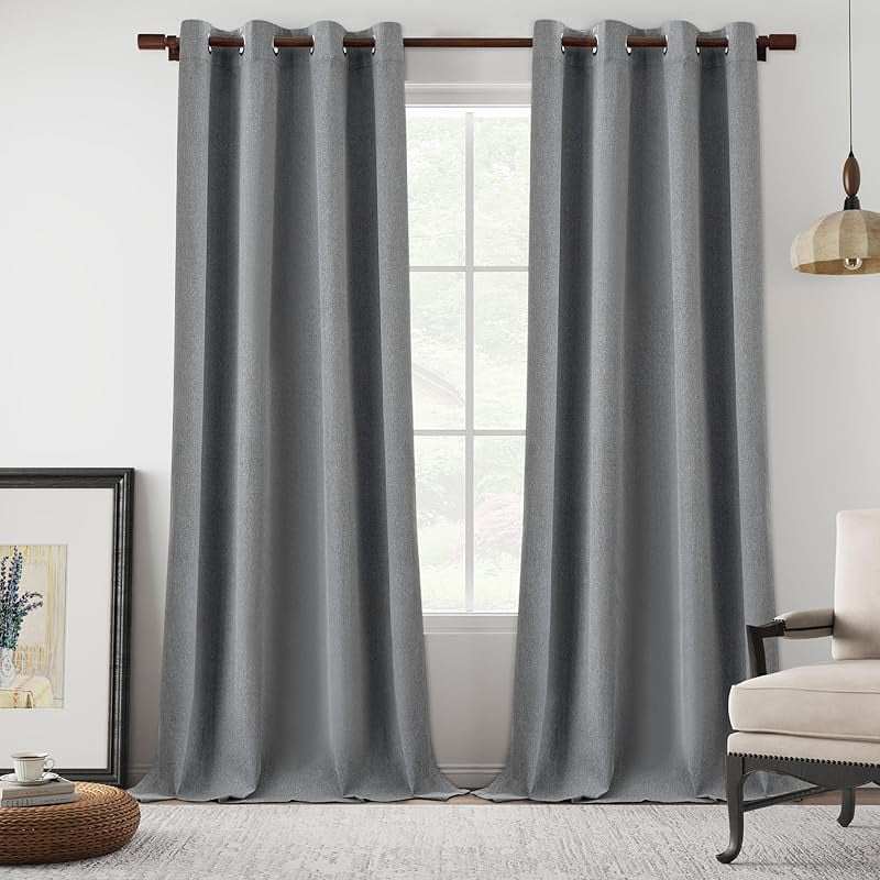 80 Inches Long Beige Full Blackout Linen Curtains for Bedroom, Heat ...