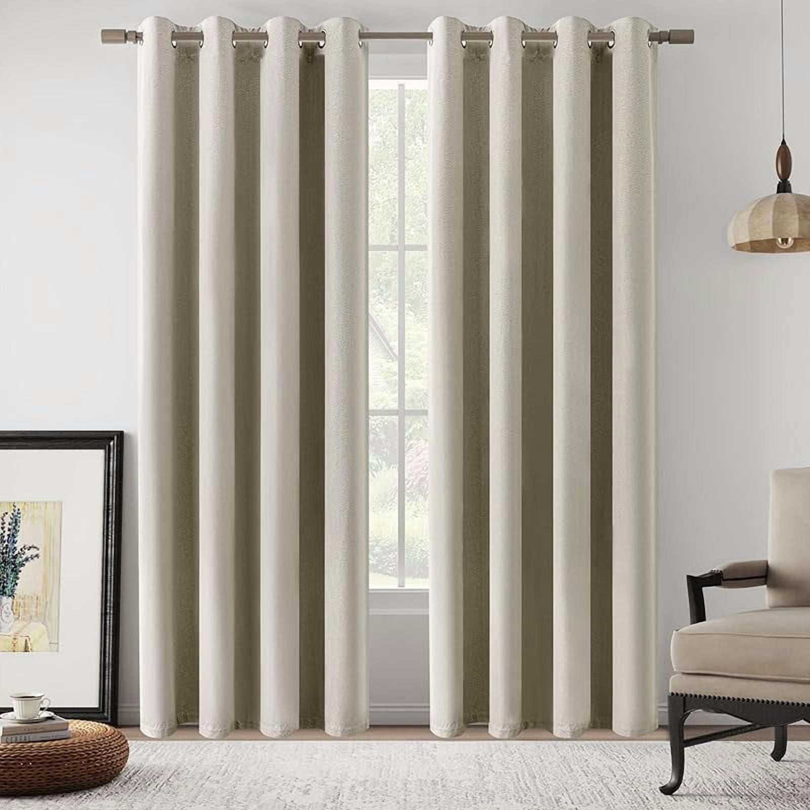 80 Inches Long Beige Full Blackout Linen Curtains for Bedroom, Heat ...