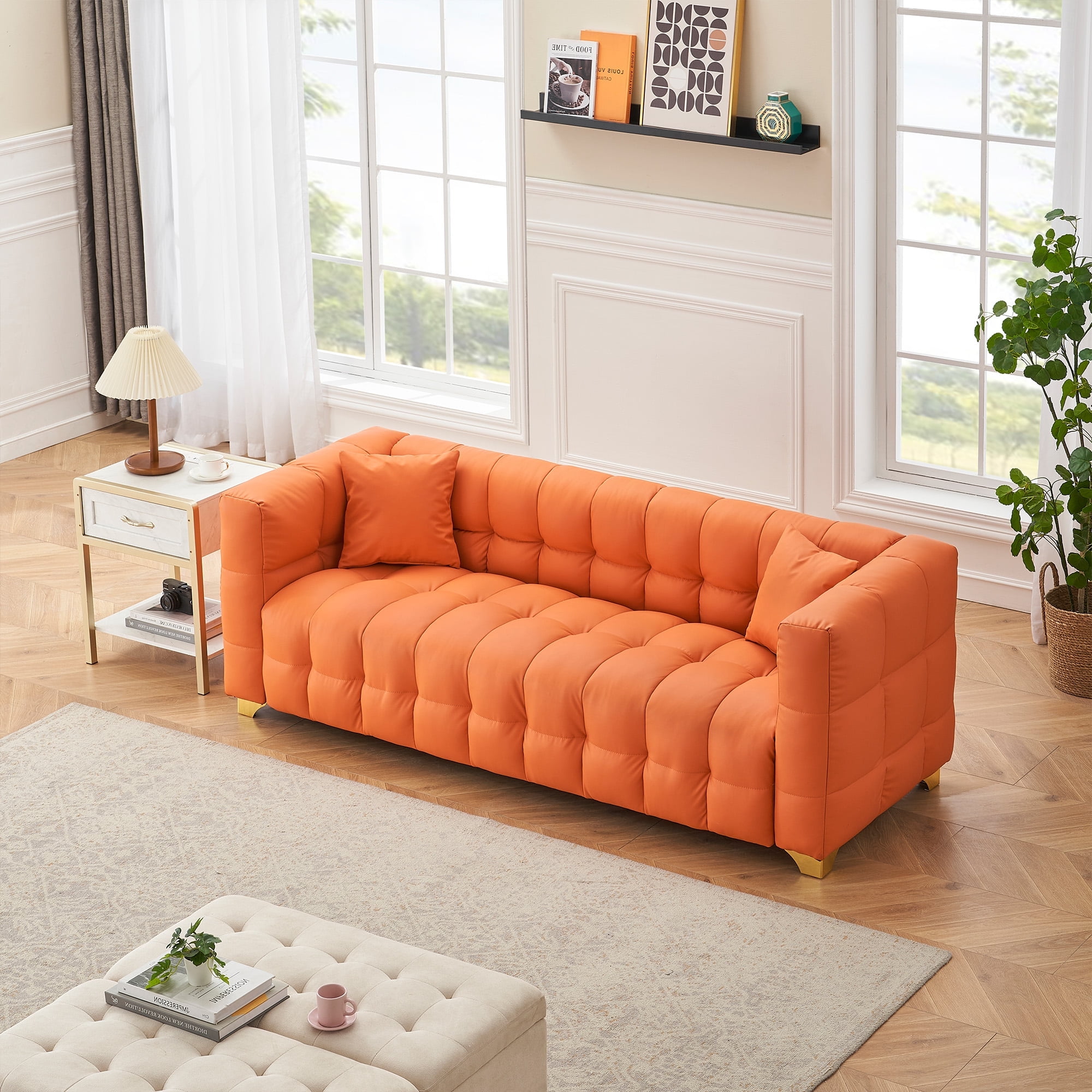 80 Inches Long Technology Fabric Sofa, 3 Seats Waterproof & Stain-Proof ...