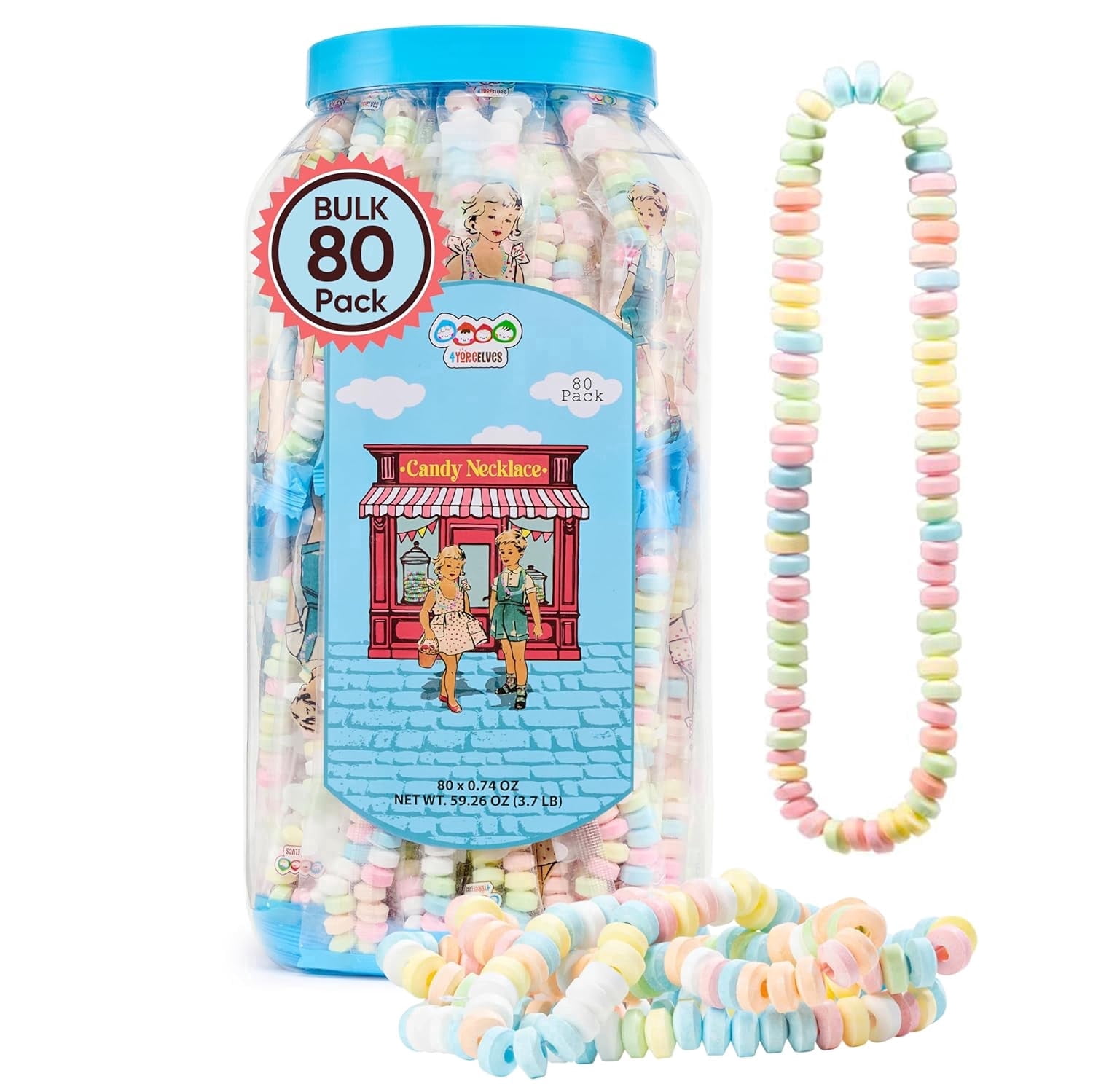 4YoreElves Candy Necklace Tub: 80 Count, Individually Wrapped, Edible ...