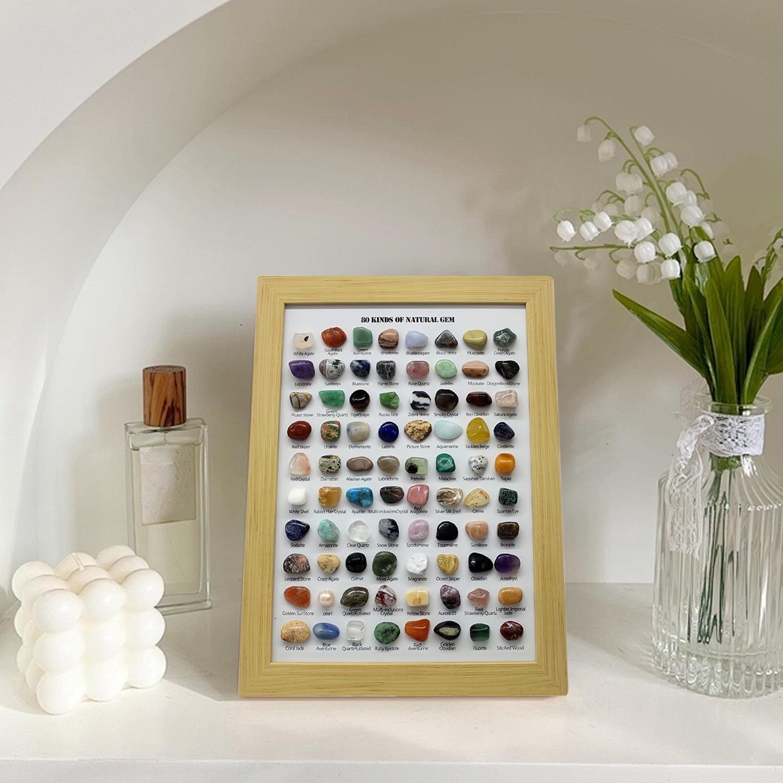 80 Kinds Natural Crystal Agate Specimen Display | Framed Stone ...