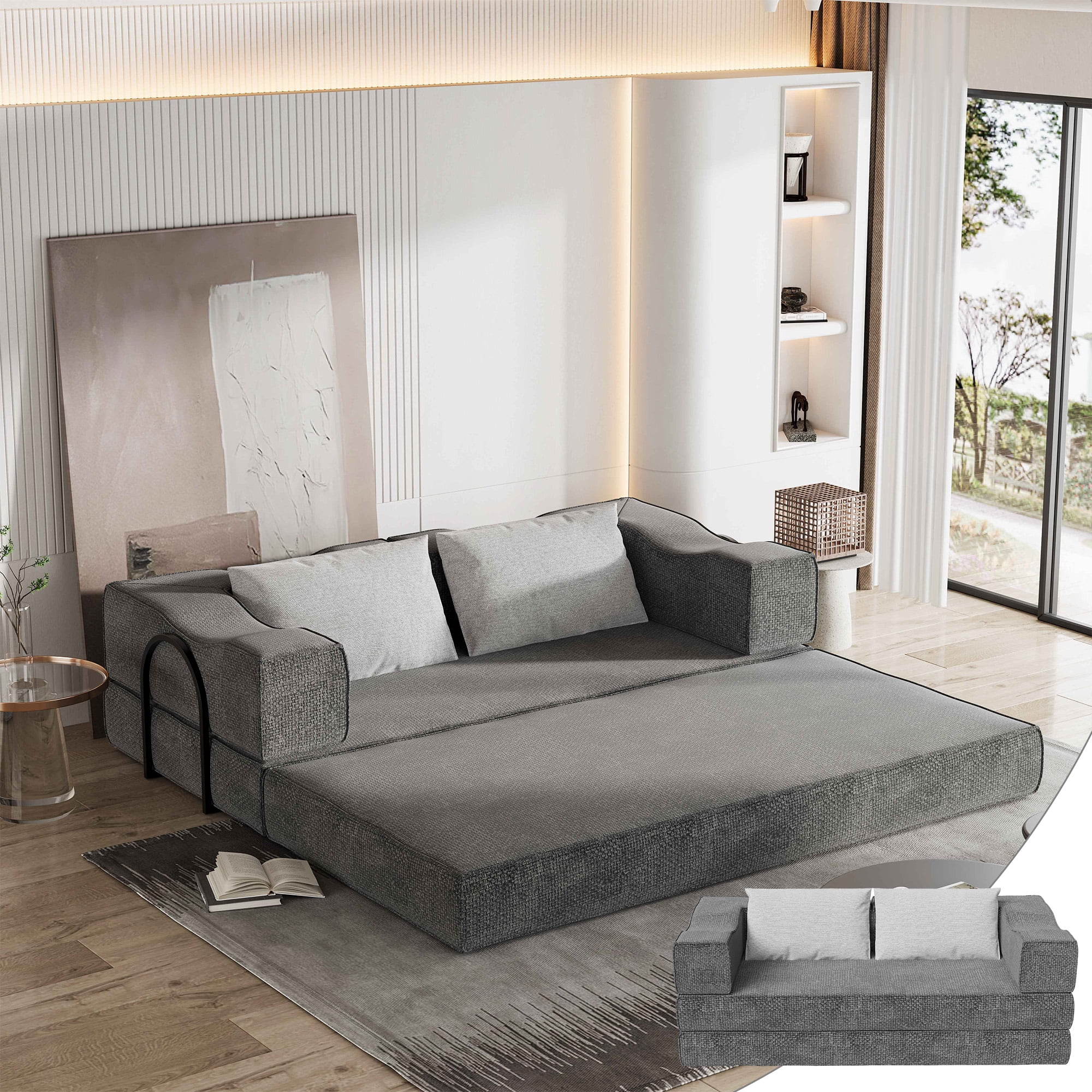 80"King Size Convertible Futon Sofa Bed,With Chenille And 7.9"Foam ...