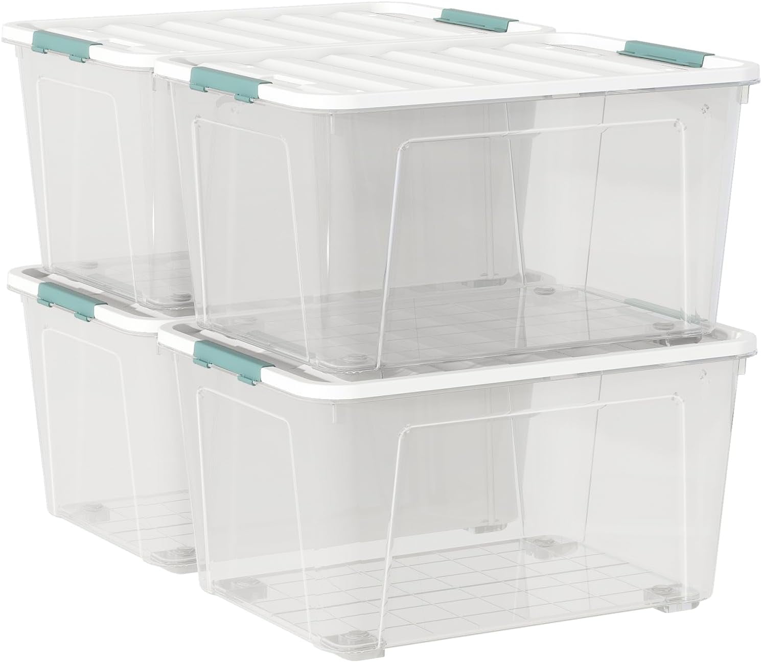 80 L Large Plastic Storage Bins with Latch Lids, 4-Pack Clear Plastic ...