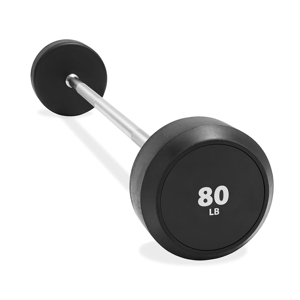 80 LB Weight Capacity Rubber Fixed Barbell, Pre-Loaded Weight Straight ...
