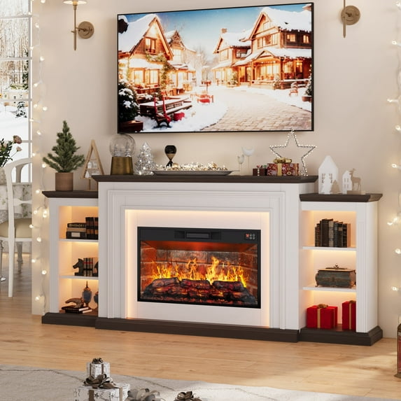 80" LED Electric Fireplace with Mantel, Fireplace TV Stand for 90 Inch ...