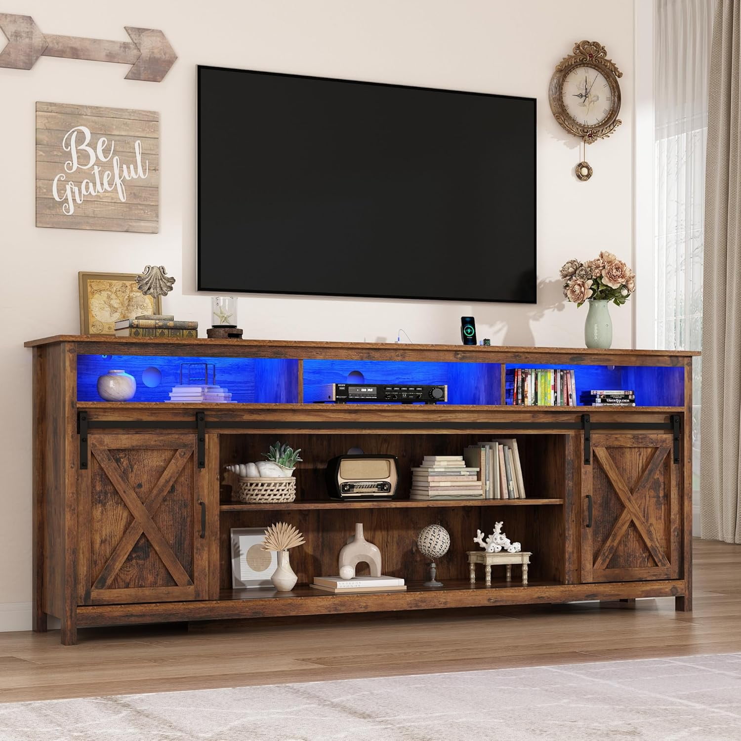 80" LED Farmhouse TV Stand for 90/85/80 Inch TVs,Tall Entertainment ...