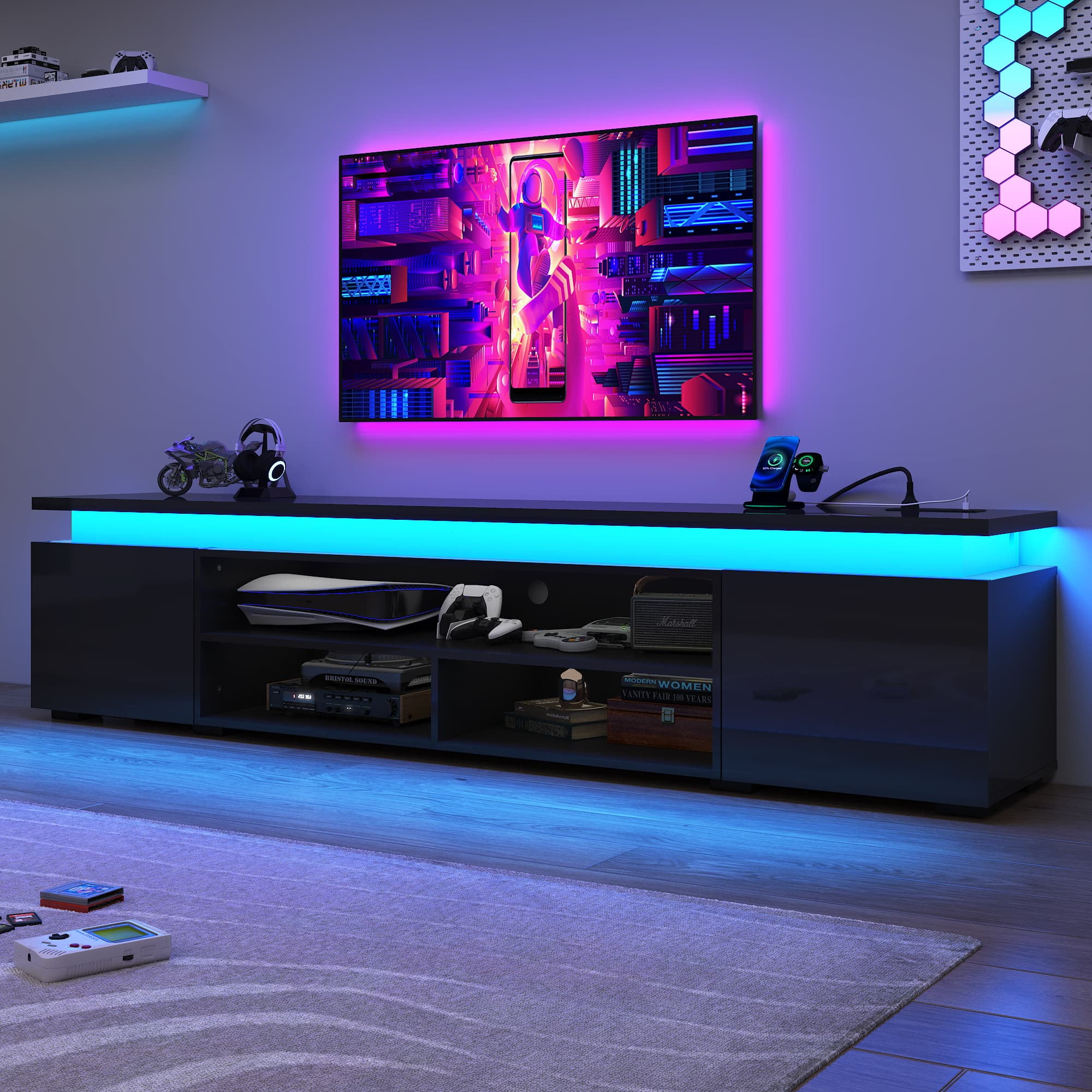 80" LED TV Stand with Power Outlet for up 90" TVs, Modern Large ...