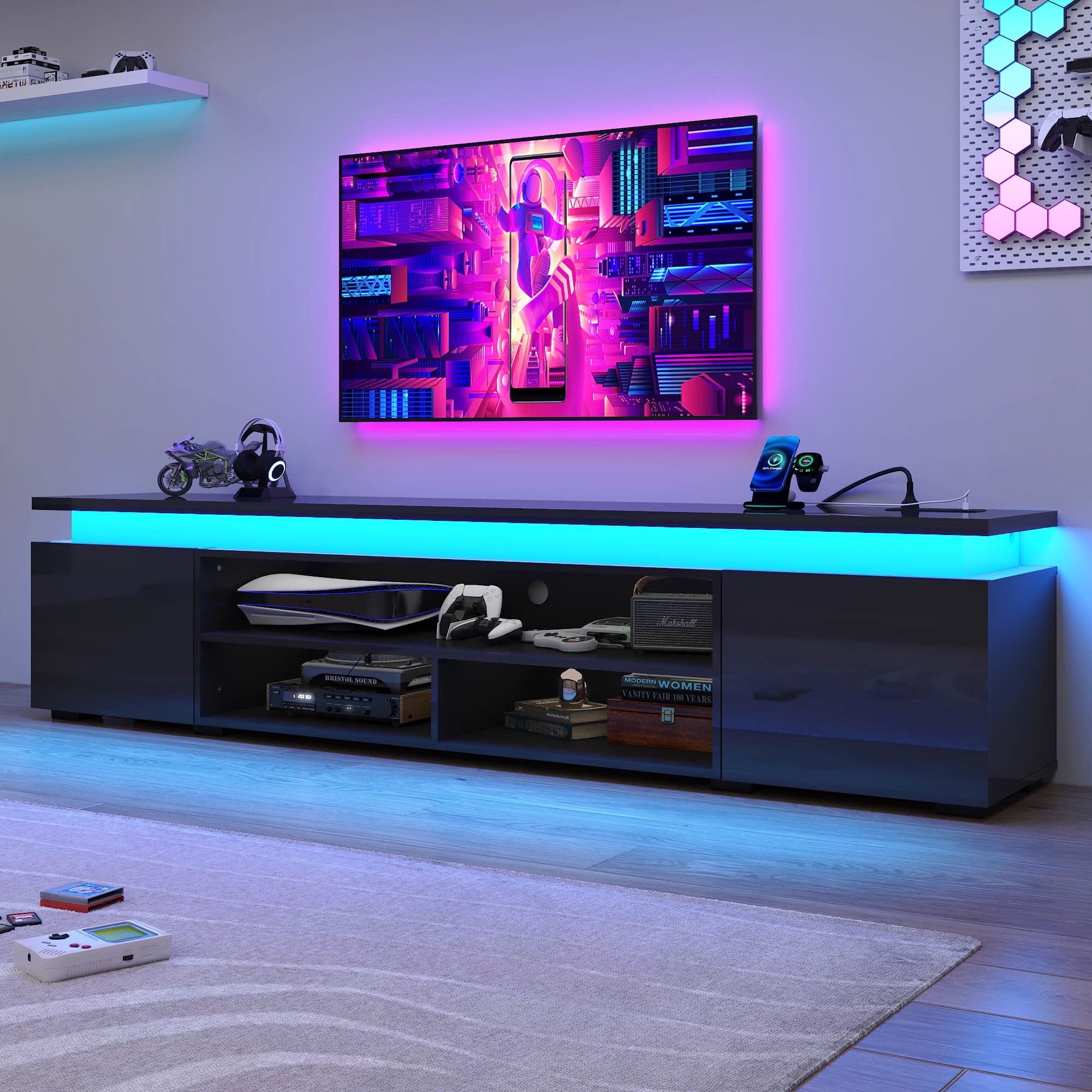 80" LED TV Stand with Power Outlet for up 90" TVs, Modern Large ...