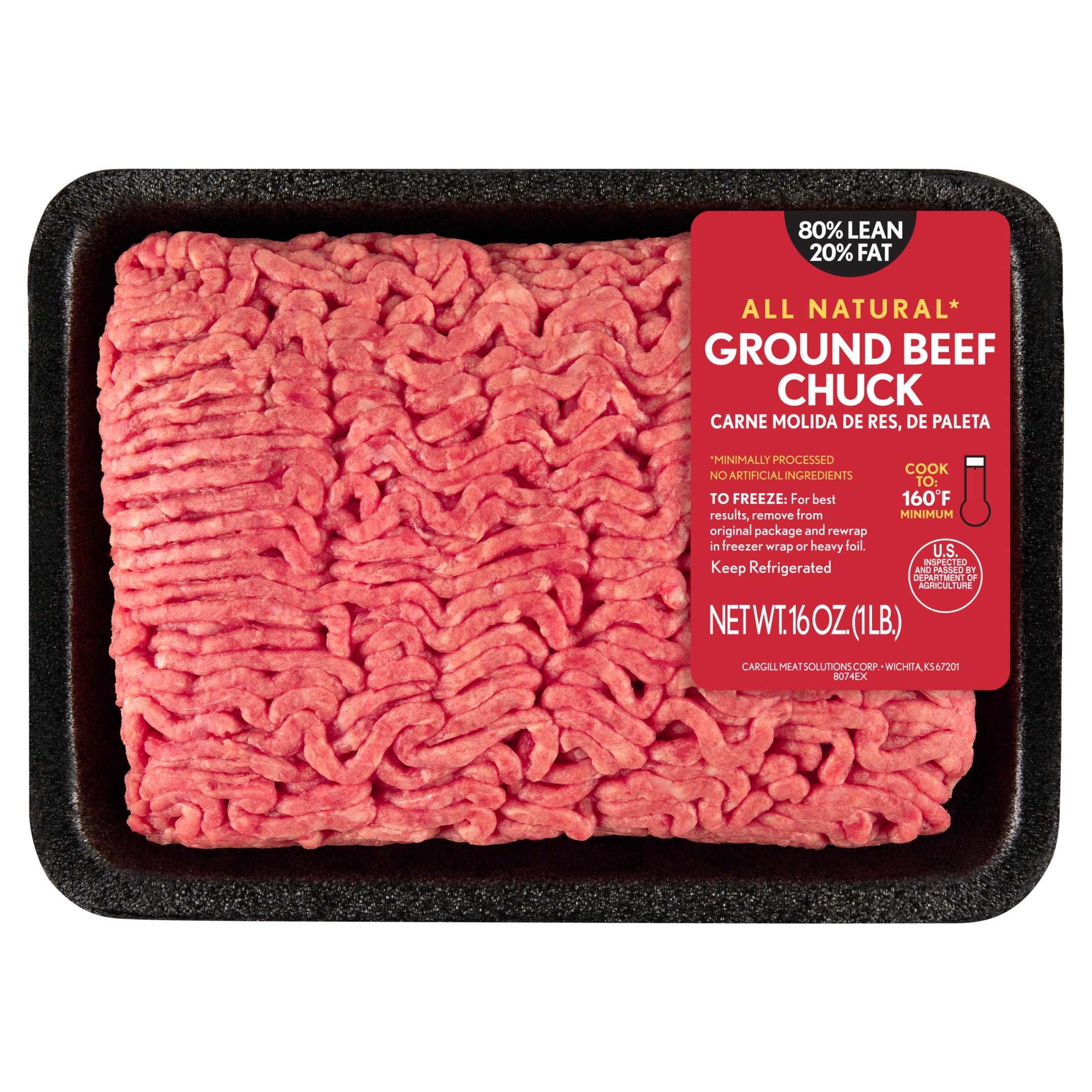 80% Lean / 20% Fat Ground Beef Chuck, 1 lb Tray, Fresh, All Natural* - Walmart Business Supplies
