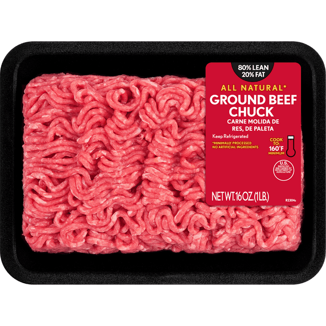 80% Lean / 20% Fat Ground Beef Chuck, 1 lb Tray, Fresh, All Natural ...