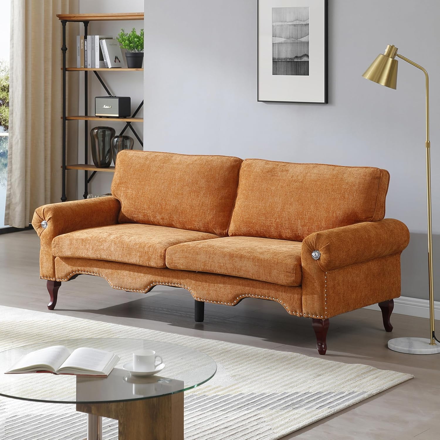 80" Linen Sofa Couch,Mid Century Modern 3 Seater Couches with Rolled ...