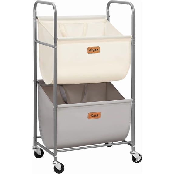 80 Liters Vertical Rolling Laundry Hamper, 2 Section Laundry Sorter ...