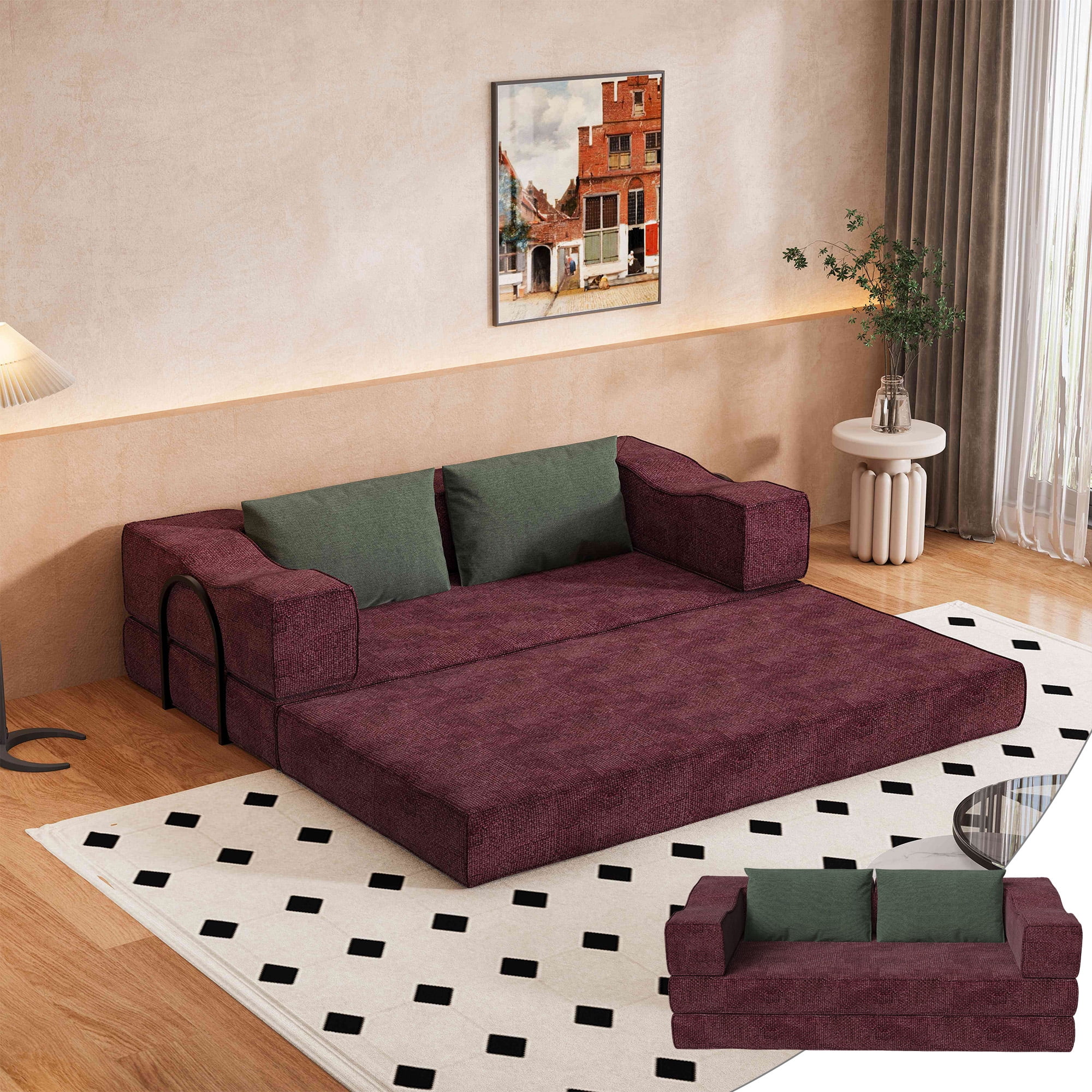 80"Modern Convertible Couch Bed,King Size Futon Bed Double Mattress,No ...