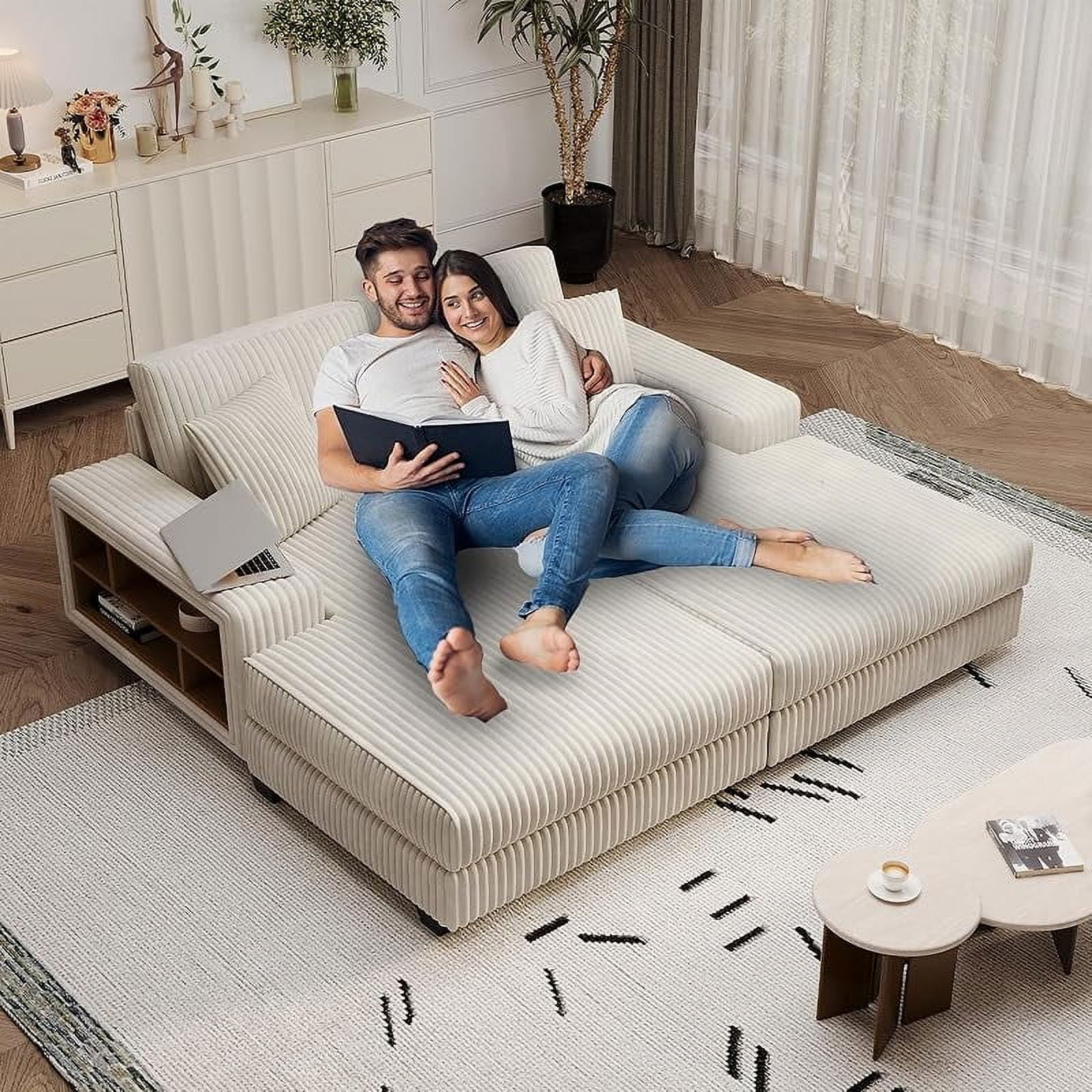 80" Oversized Double Chaise Lounges Indoor Chair, Upholstered Cloud Plush Luxury Lounge Sofa Bed ...