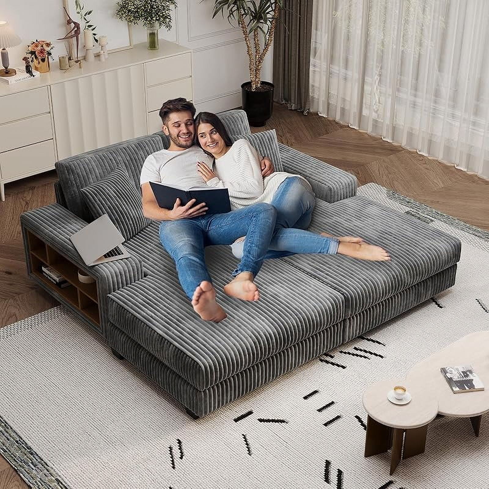 80" Oversized Double Chaise Lounges Indoor Chair, Upholstered Cloud Plush Luxury Lounge Sofa Bed ...