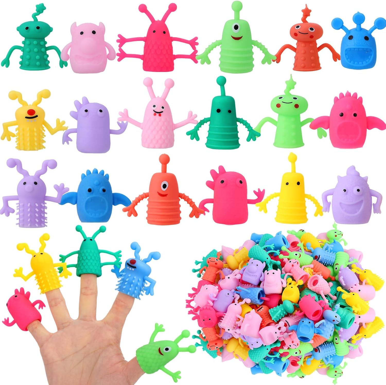 80 PCS Finger Puppets Toys Cute Monster Finger Puppets Soft Rubber ...