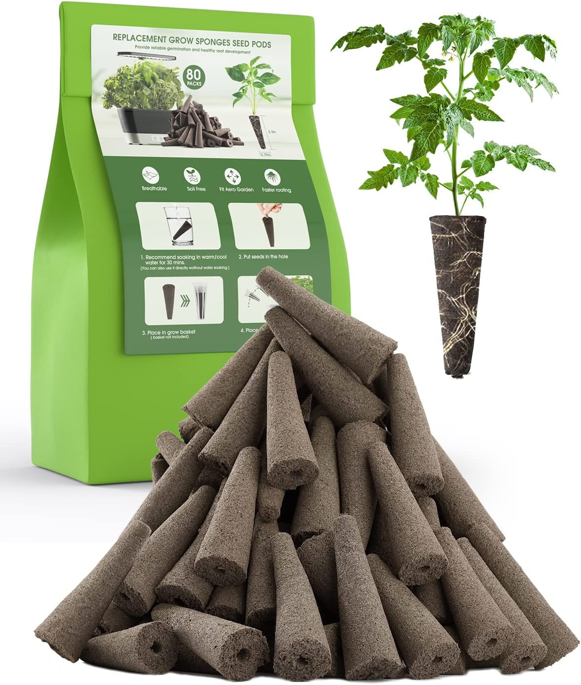 80 PCS Grow Sponges for Hydroponics, Replacement for AeroGarden Seed ...