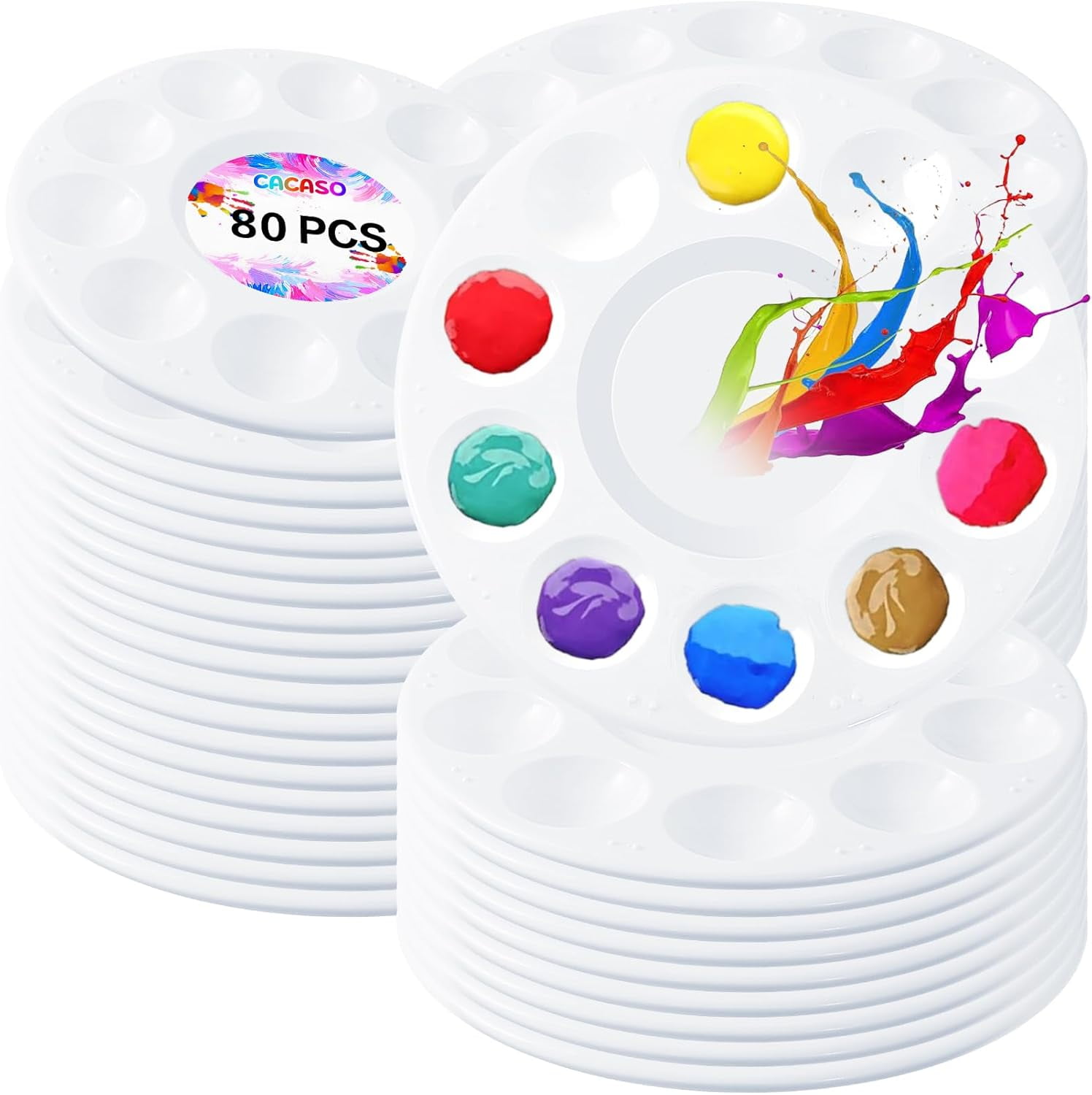 80 PCS Paint Tray Palettes,Plastic Paint Pallets with 10 Wells,Round ...