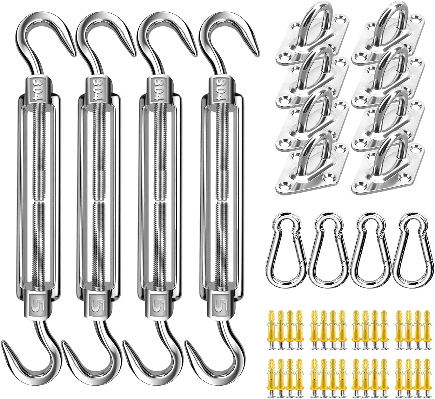 80 PCS Shade Sail Hardware Kit, 5 Inch Super Heavy Duty 304 Marine ...