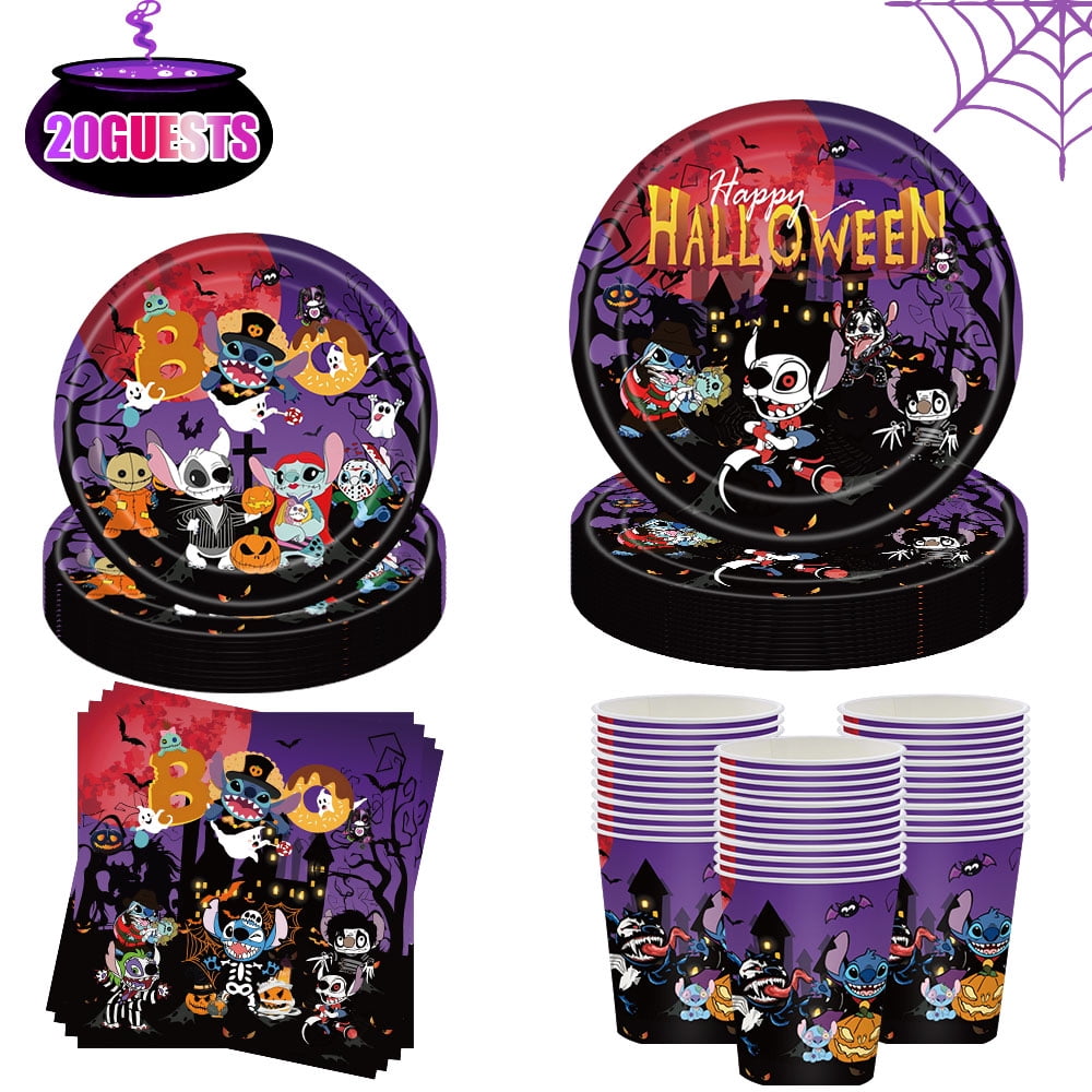 80 PCS Stitch Halloween Party Plates and Cups and Napkins Set Halloween ...