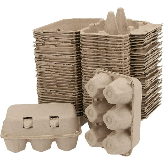 80 Pack 6 Cell Empty Egg Cartons, 6 x 3.7 x 2.7 Inch Brown Pulp Fiber ...