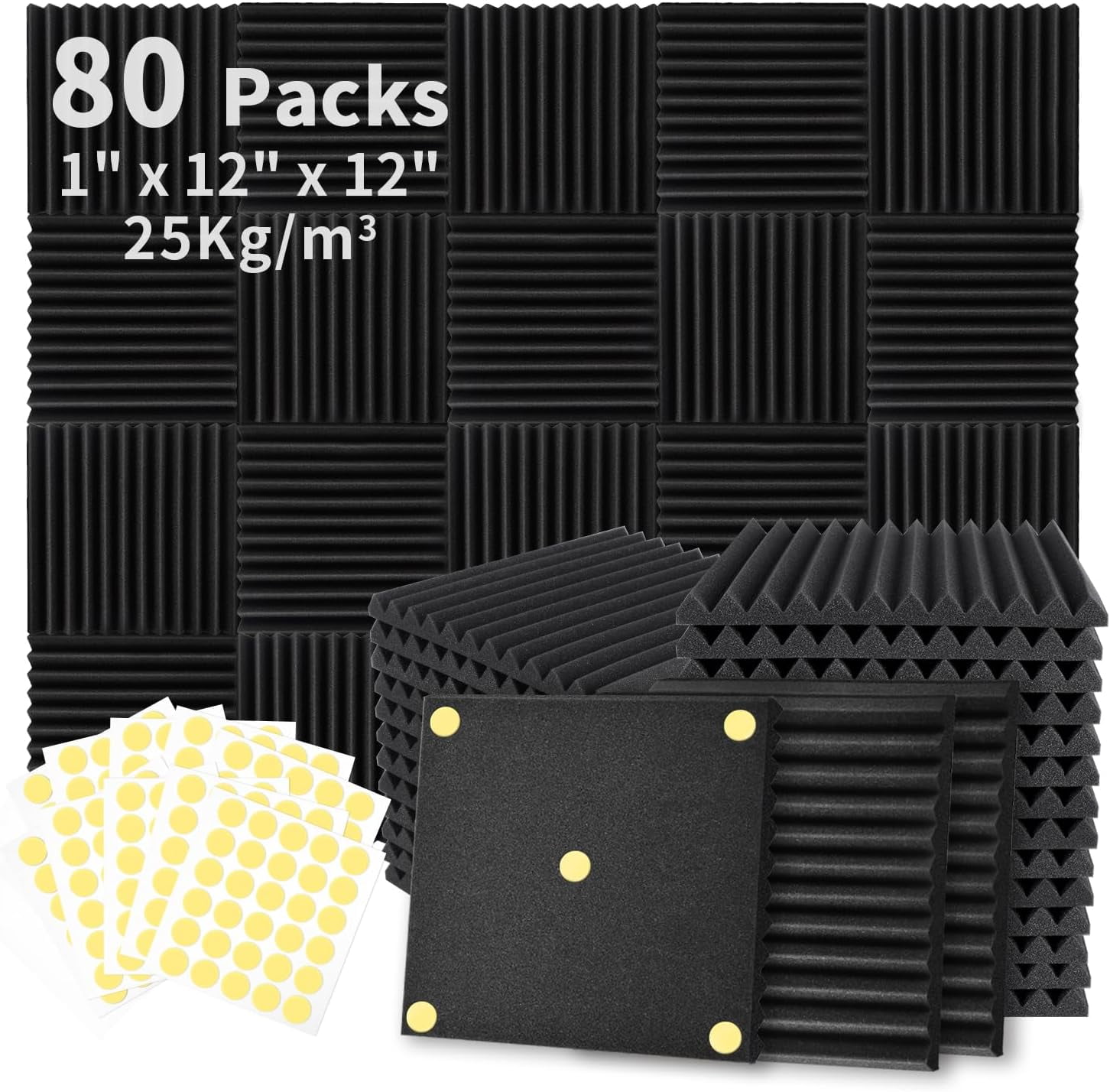 80 Pack Acoustic Foam Panels 1" x 12" x 12" Sound Proof Foam Panles ...