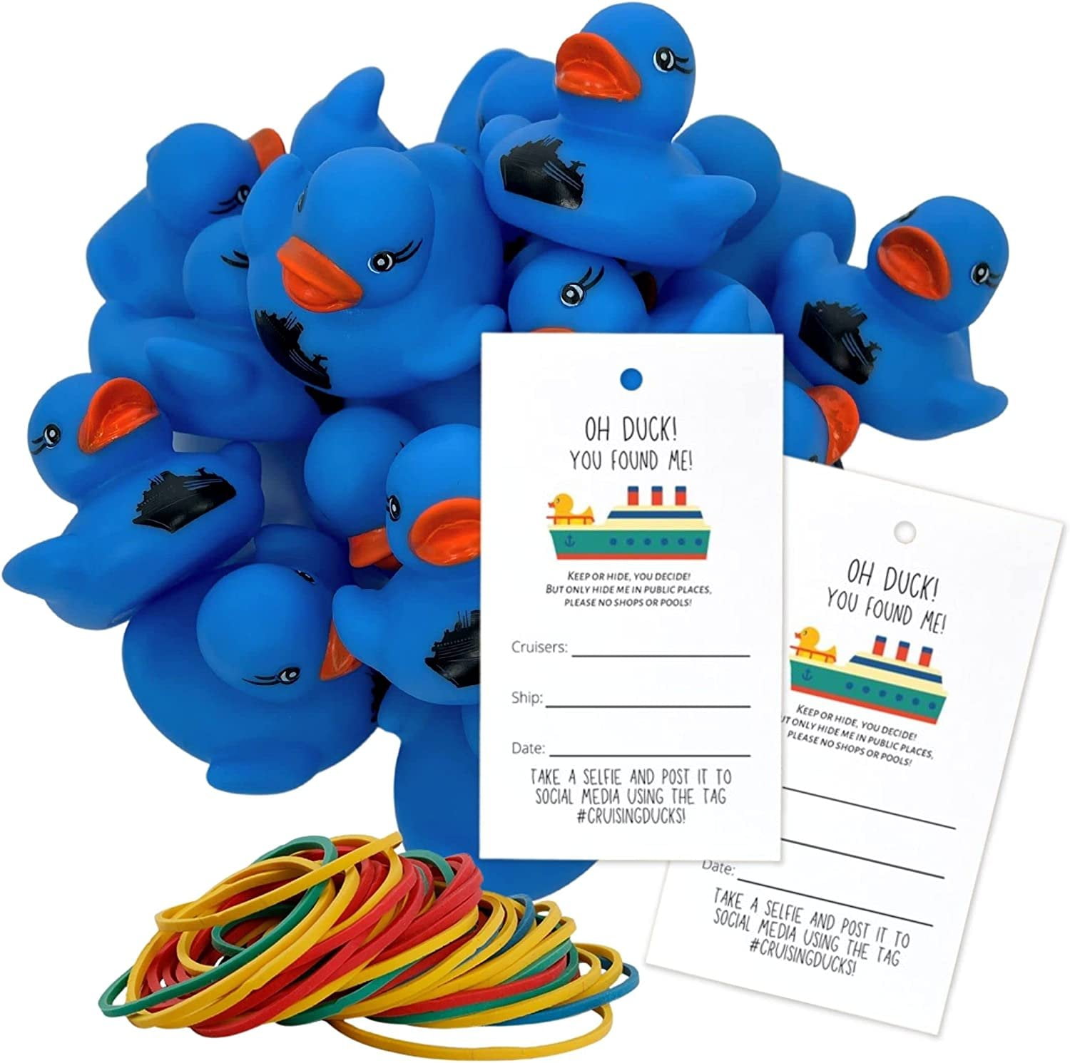80 Pack Bulk Cruising Ducks Tag Kit with Rubber Ducks & Rubber Bands ...
