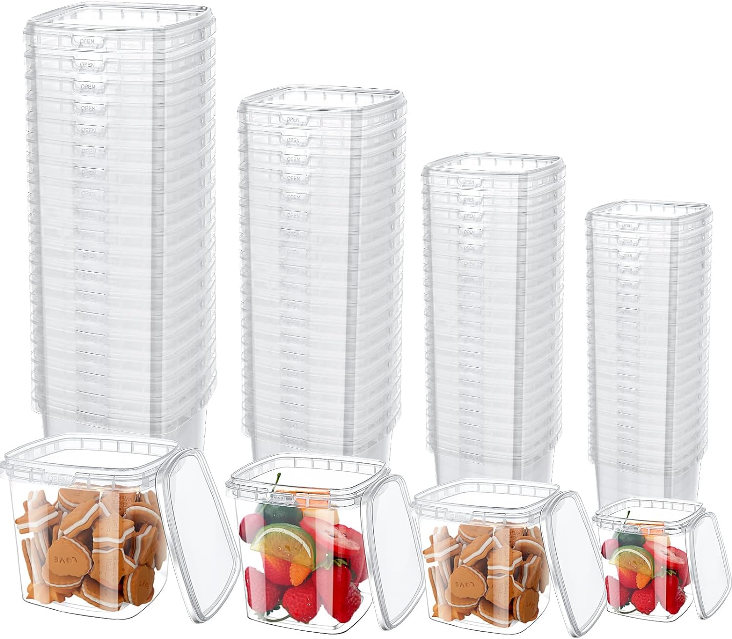 80 Pack Clear Square Deli Containers with Lids 4 Size, 8 oz-64 oz ...