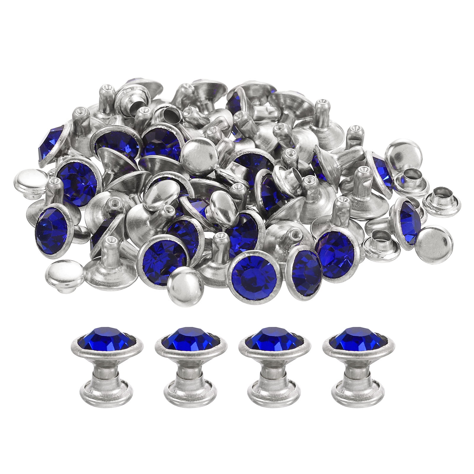 80 Pack Dark Blue Rhinestone Rivets, 8mm/0.31" Leathercraft Rivets ...