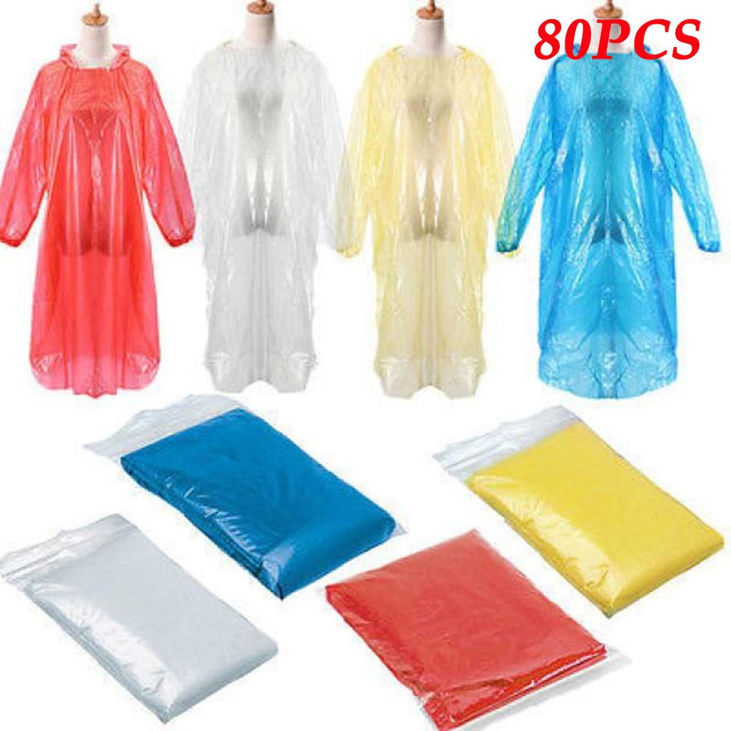 80 Pack Disposable Ponchos for Adults Bulk,Emergency Rain Ponchos with ...