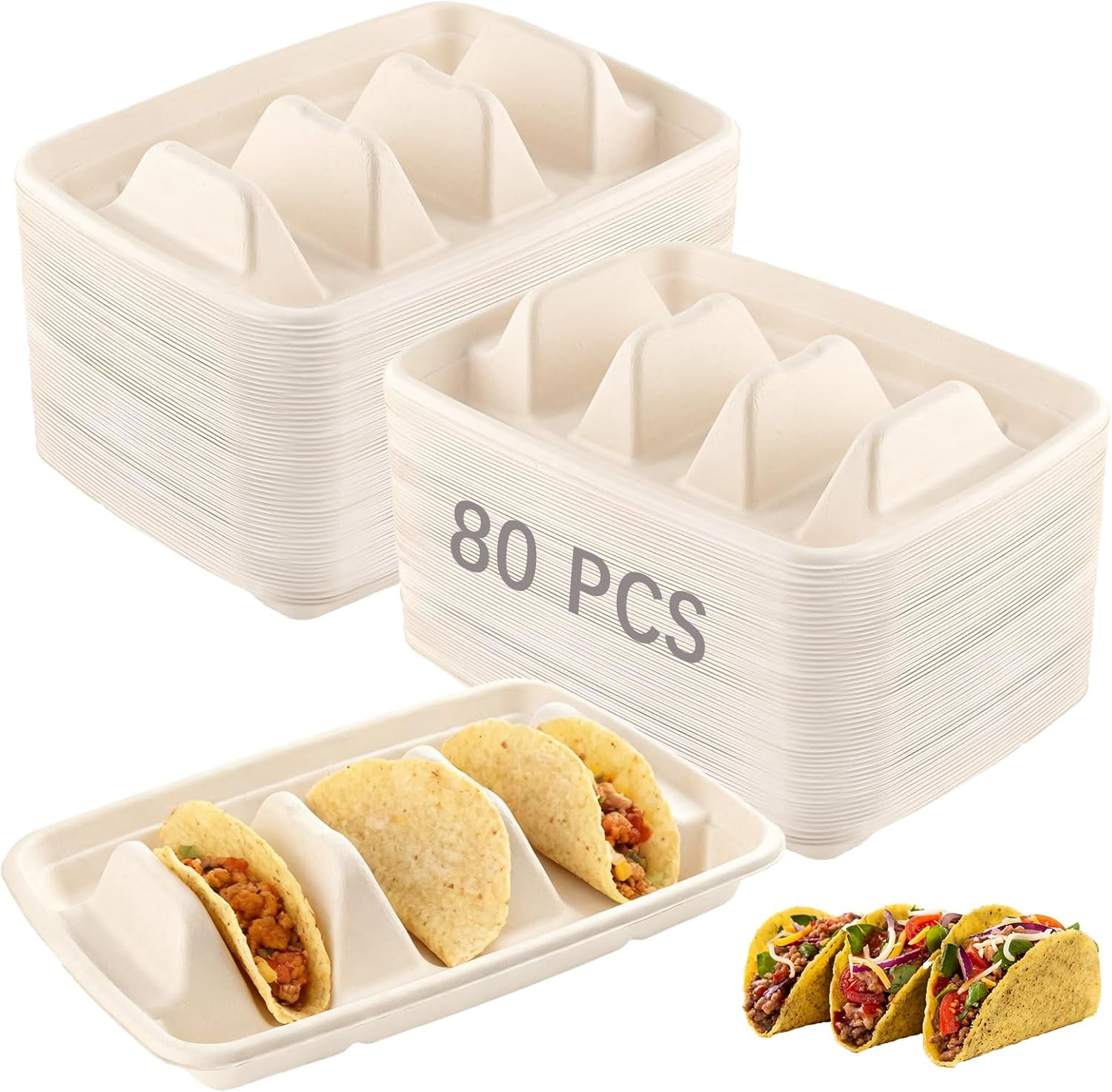 80 Pack Disposable Taco Holders for Party, Taco Stands for 3 Tacos ...