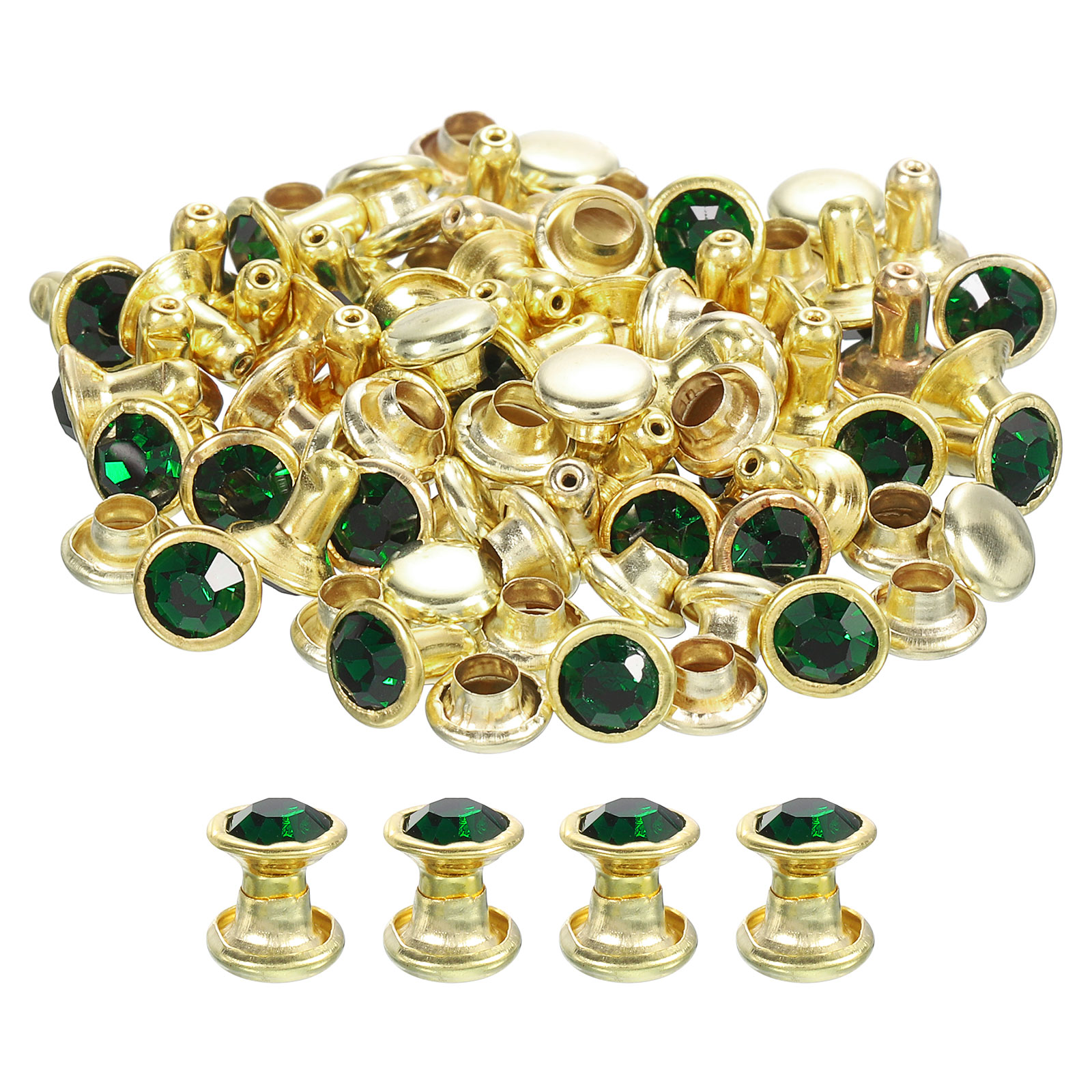 80 Pack Green Rhinestone Rivets, 6mm/0.24" Leathercraft Rivets Crystal ...
