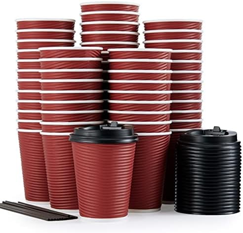 80 Pack Insulated Ripple Wall 12 oz Disposable Paper Cups, Three Layer ...