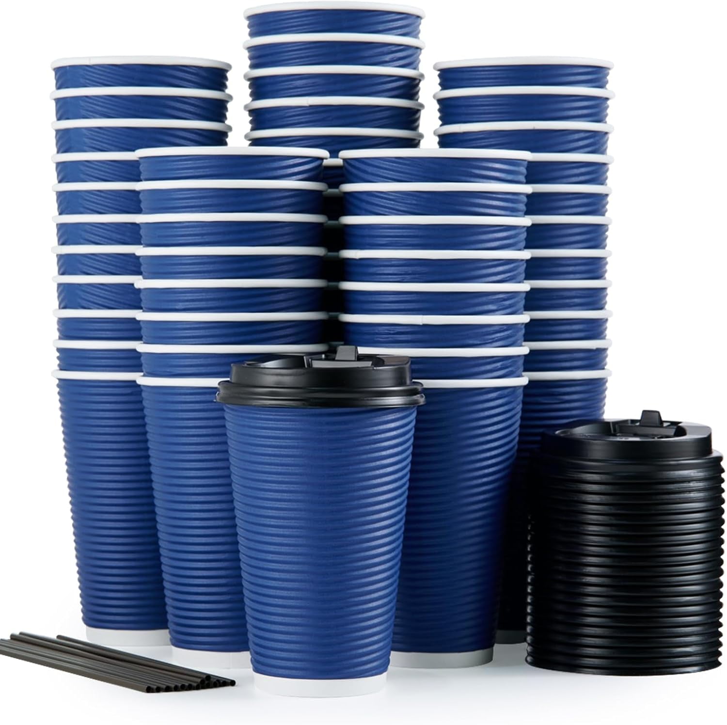 80 Pack Insulated Ripple Wall 16 oz Disposable Paper Cups Three Layer ...