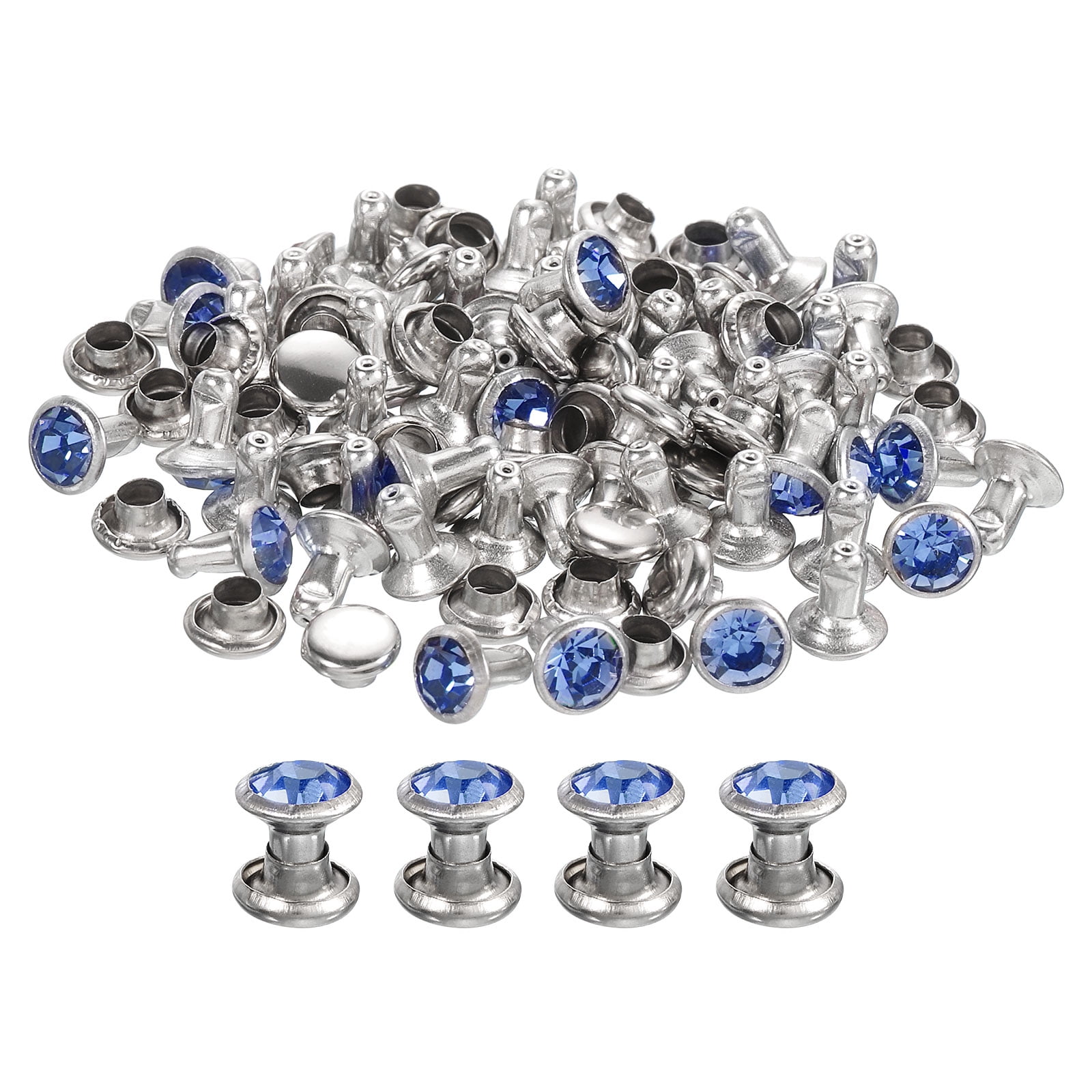 80 Pack Light Blue Rhinestone Rivets, 6mm/0.24" Leathercraft Rivets ...